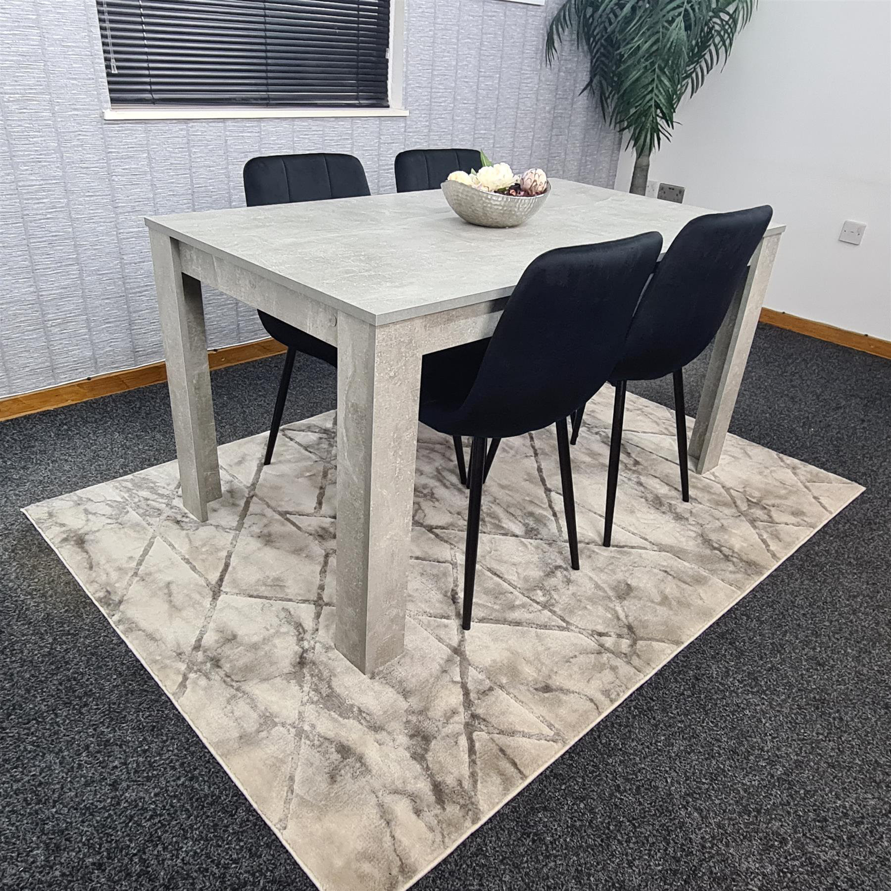 Fairmont Park Dining Table with 4 Velvet Chairs Stone Grey Effect Wood ...