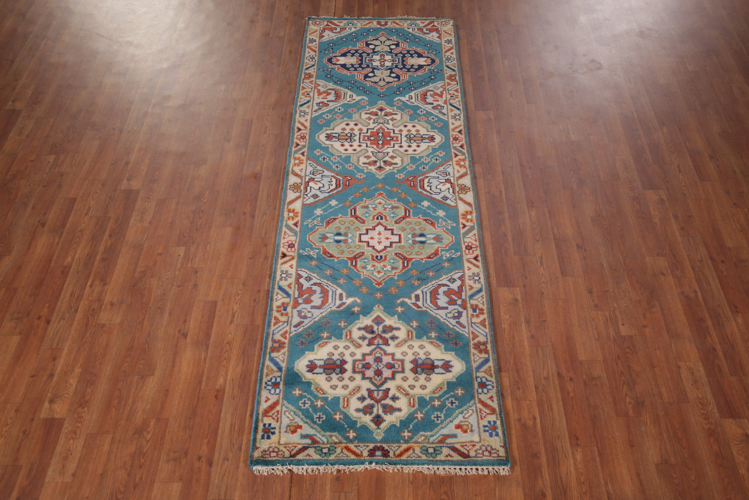 Bungalow Rose Turquoise Blue Kazak Oriental Runner Rug 3x8 | Wayfair
