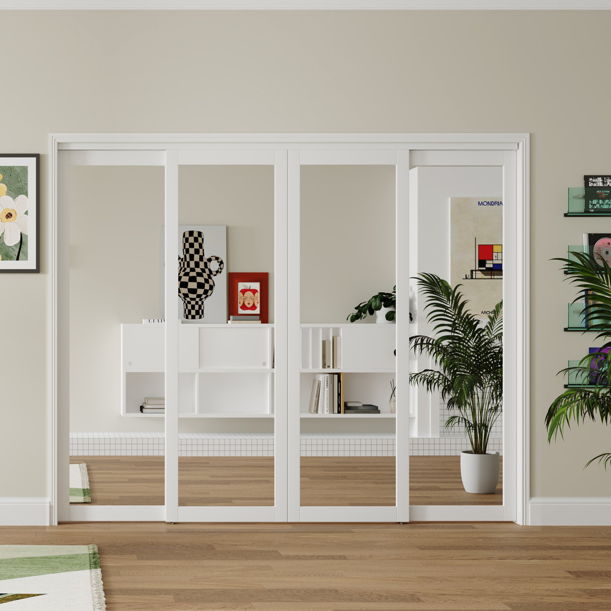 CHIC MODE 1-Lite Mirror Manufactured Wood Prefinished Sliding Door With ...