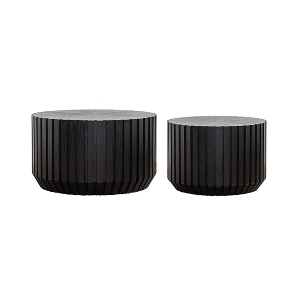 Hokku Designs Set of 2 Black Fluted Coffee Table - Solid Wood & MDF ...