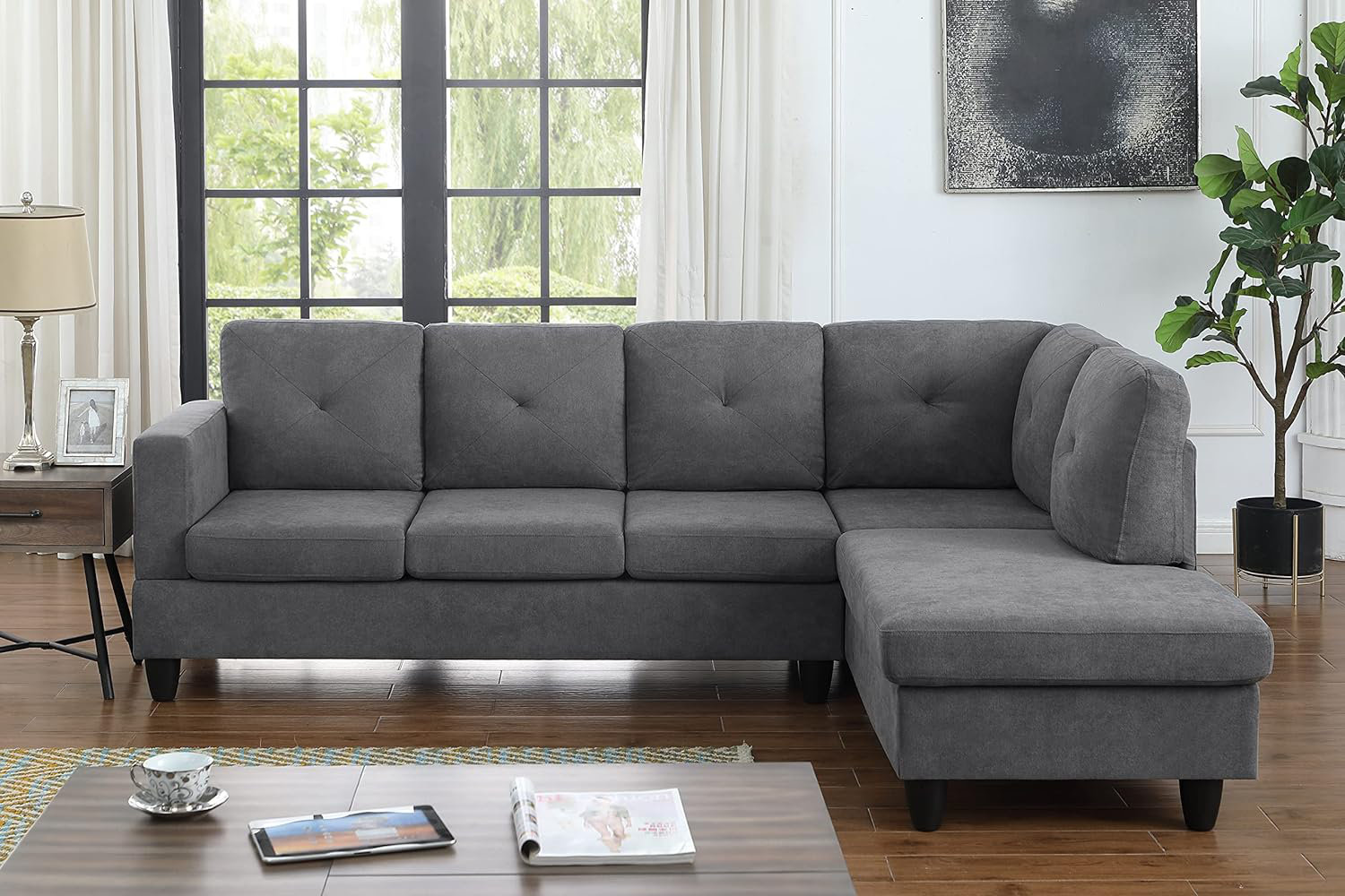 Latitude Run® Lliam Gray Woven Sectional Sofa with Right Facing Chaise ...