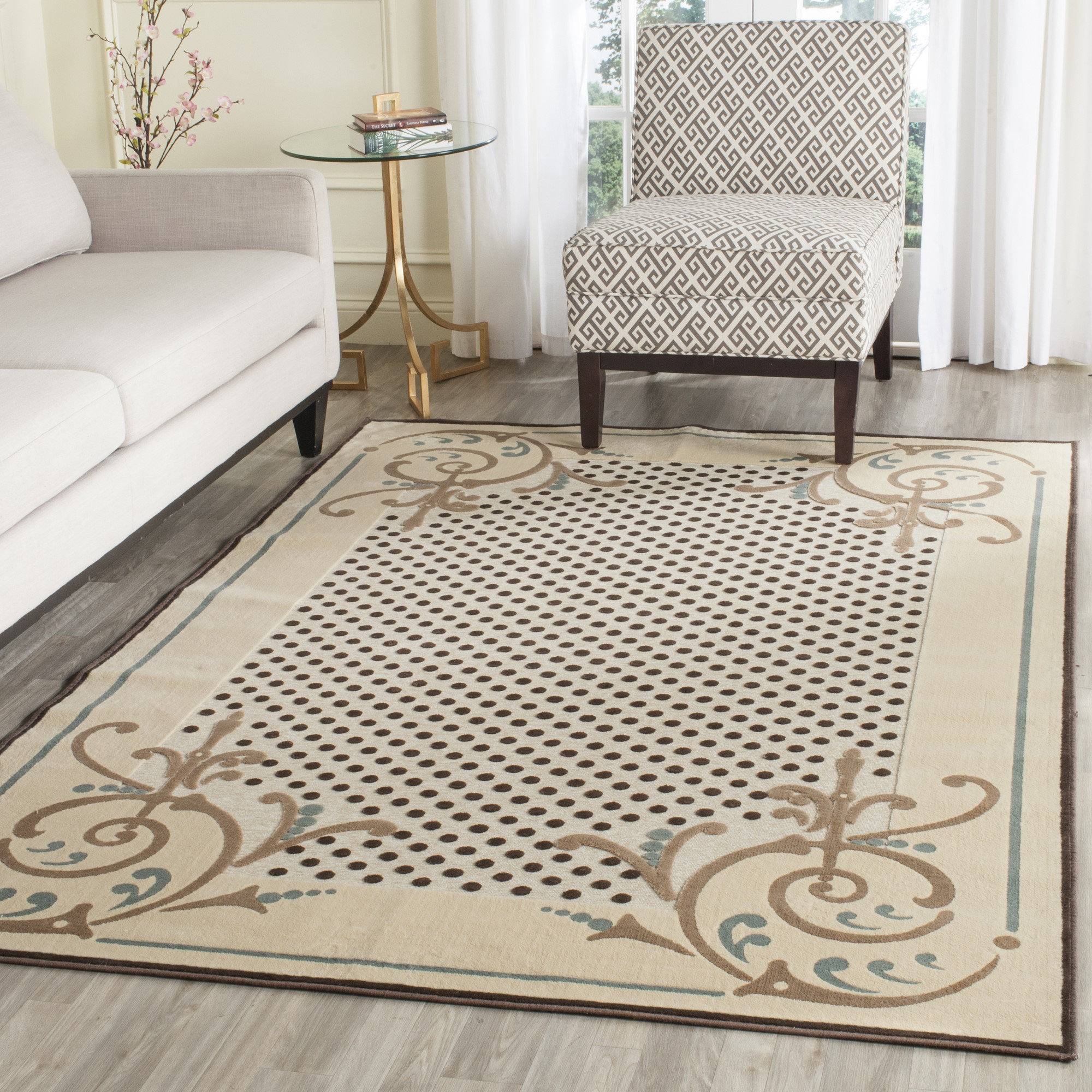 Martha Stewart Rugs Scrollwork Polka Dots Handmade Tufted Cream/Brown ...