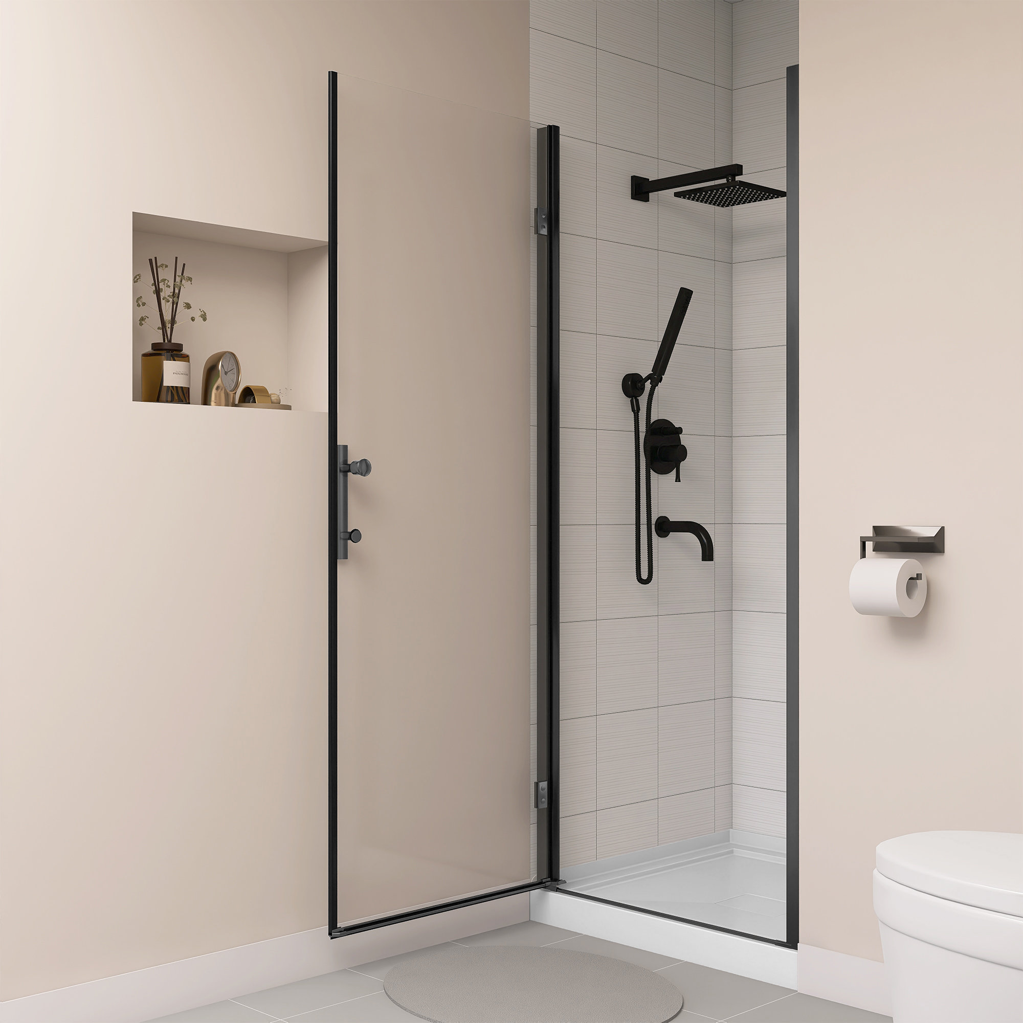 ZEAFIVE 34-35.25" W X 72" H Pivot Frameless Swing Shower Glass Door ...