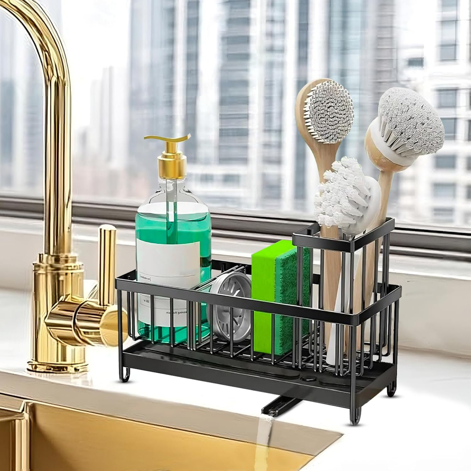 QIANXING Kitchen Sink Organizer With Rustproof Sponge Holder And Soap ...