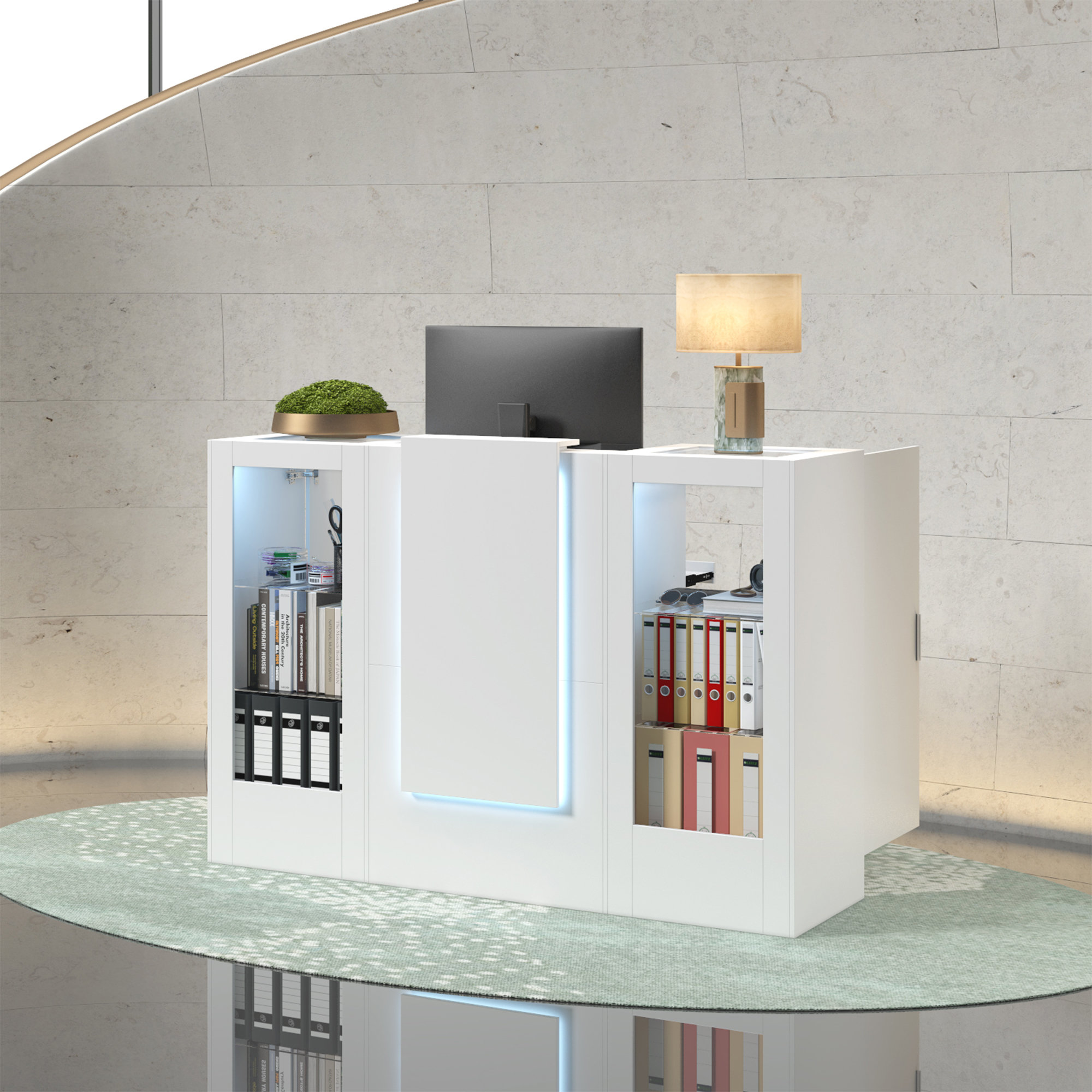 Inbox Zero Naoki Modern Reception Desk With LED Lighting And Ample ...