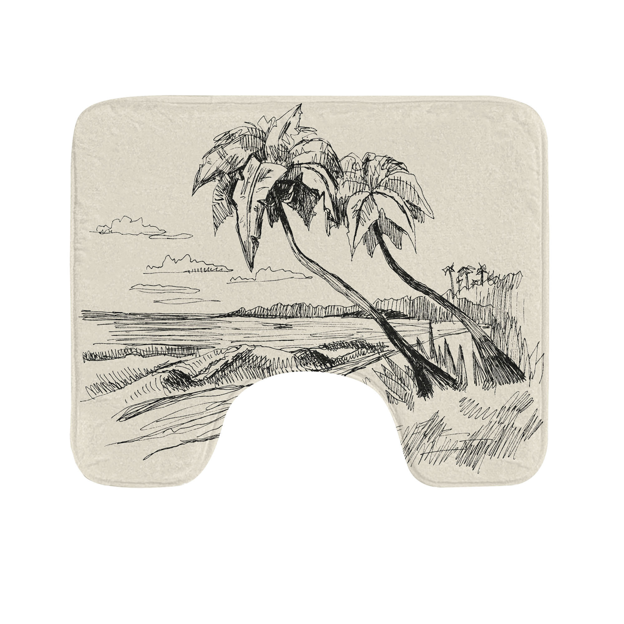 East Urban Home Palm Tree Toilet Mat U-Shape Bathroom Rug 20" Cream ...