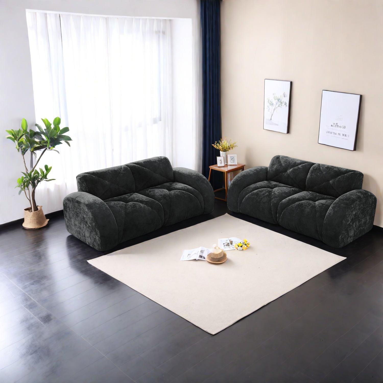 Wrought Studio™ Comfortable Black Velvet Sofas, No Assembly Needed ...