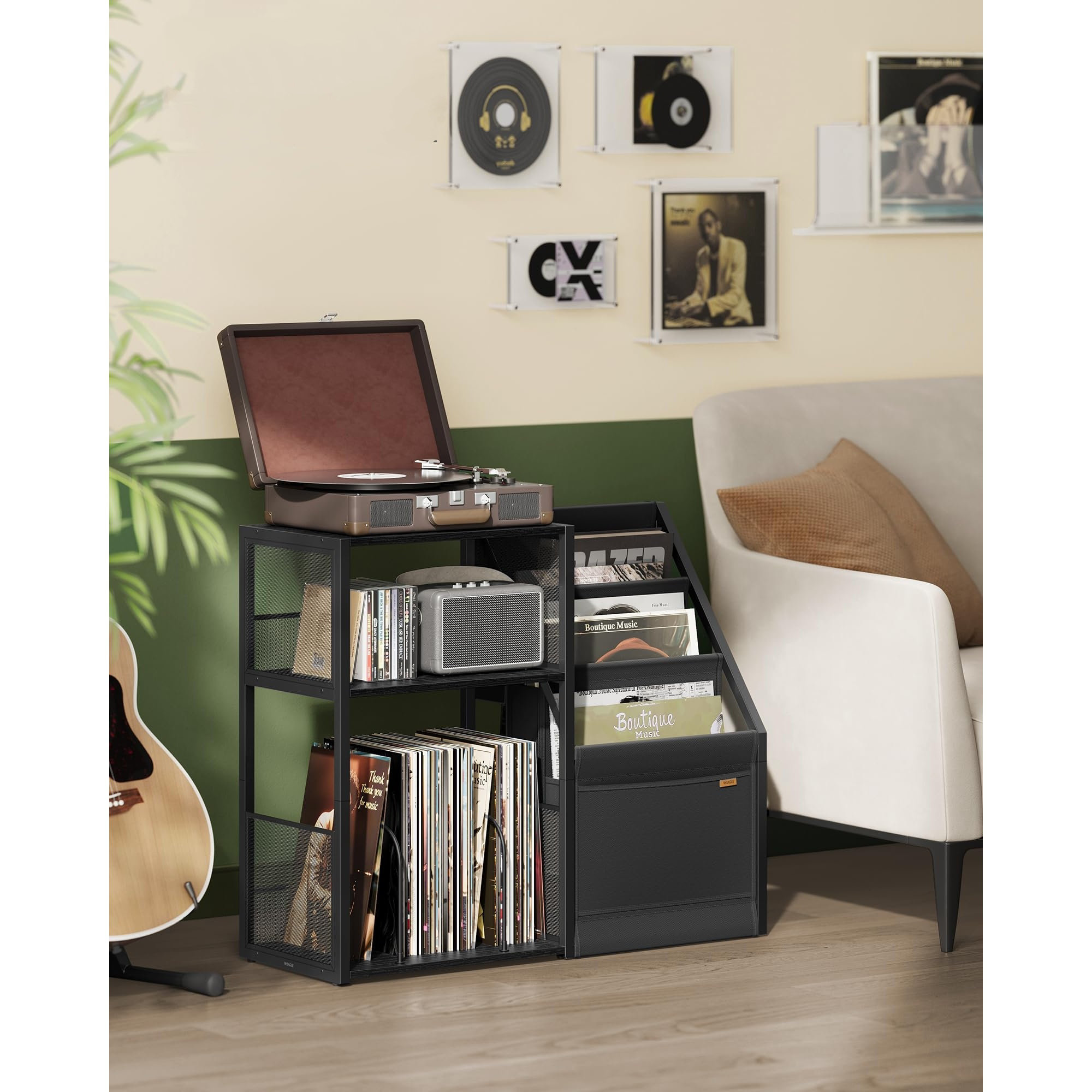 Williston Forge Record Player Stand, 3-Tier Side Table, Vinyl Record Storage Up To 140 Albums ...