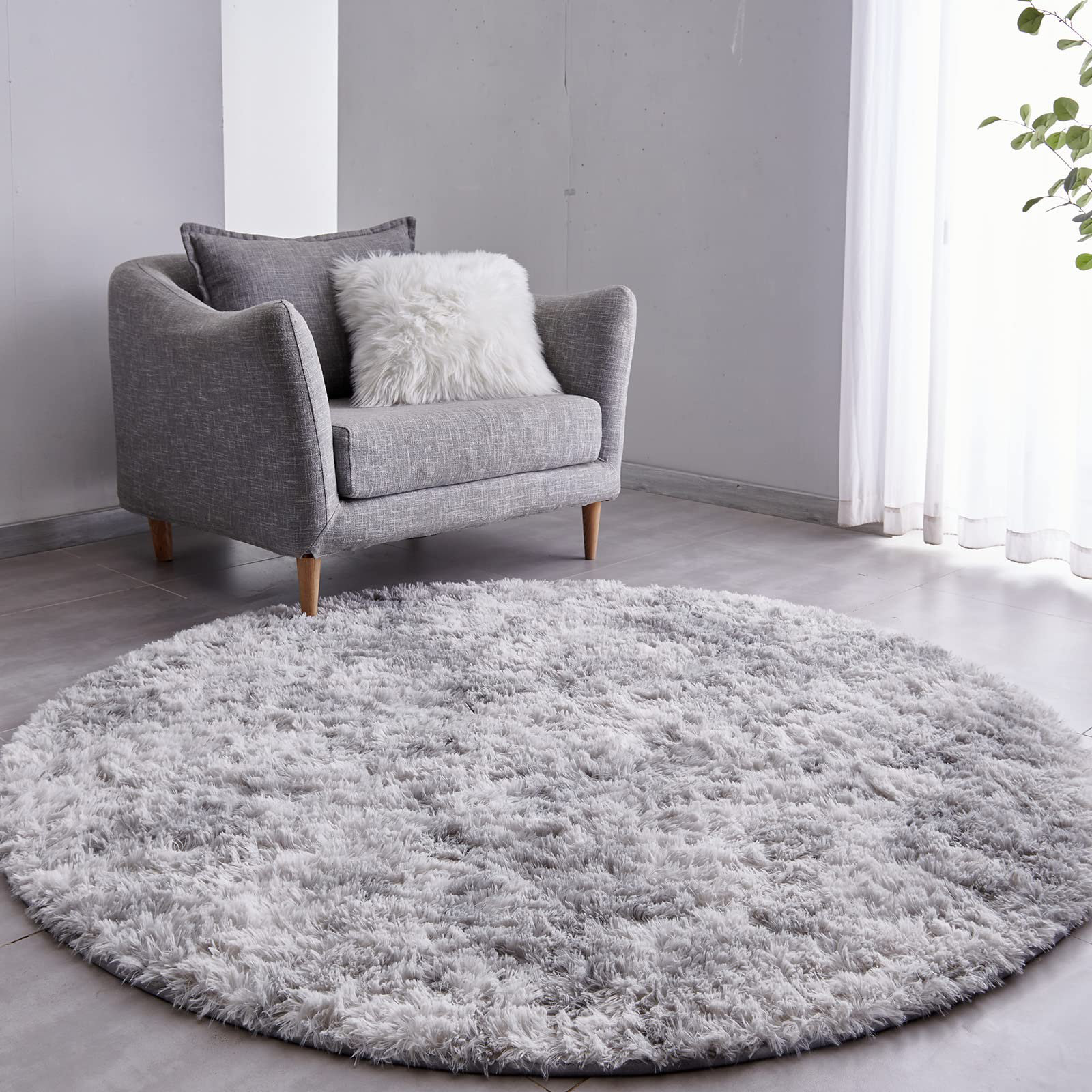 Mercer41 Tie-Dyed Light Grey Round Rug Ultra-Soft Plush Modern Circle ...