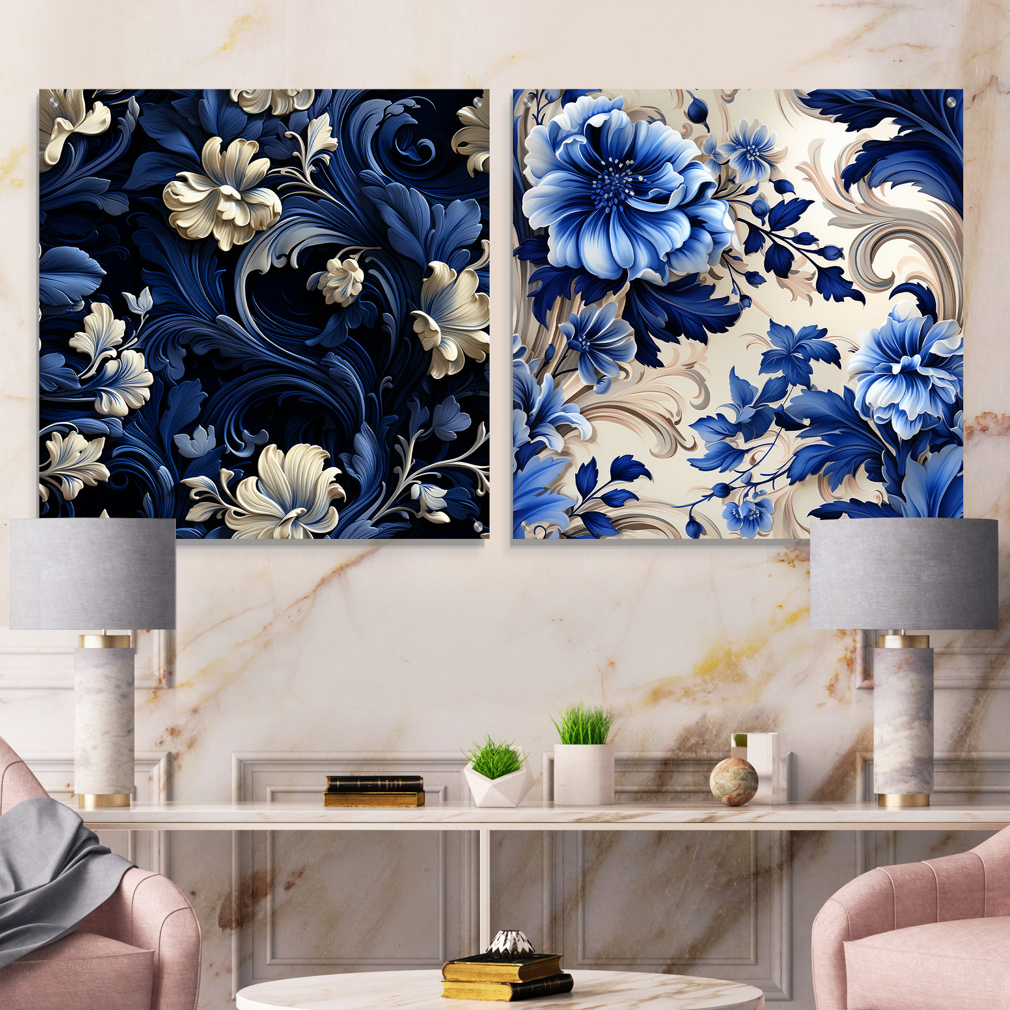 Design Art Majestic Cobalt Scrolls Victorian Pattern - Floral Acrylic ...