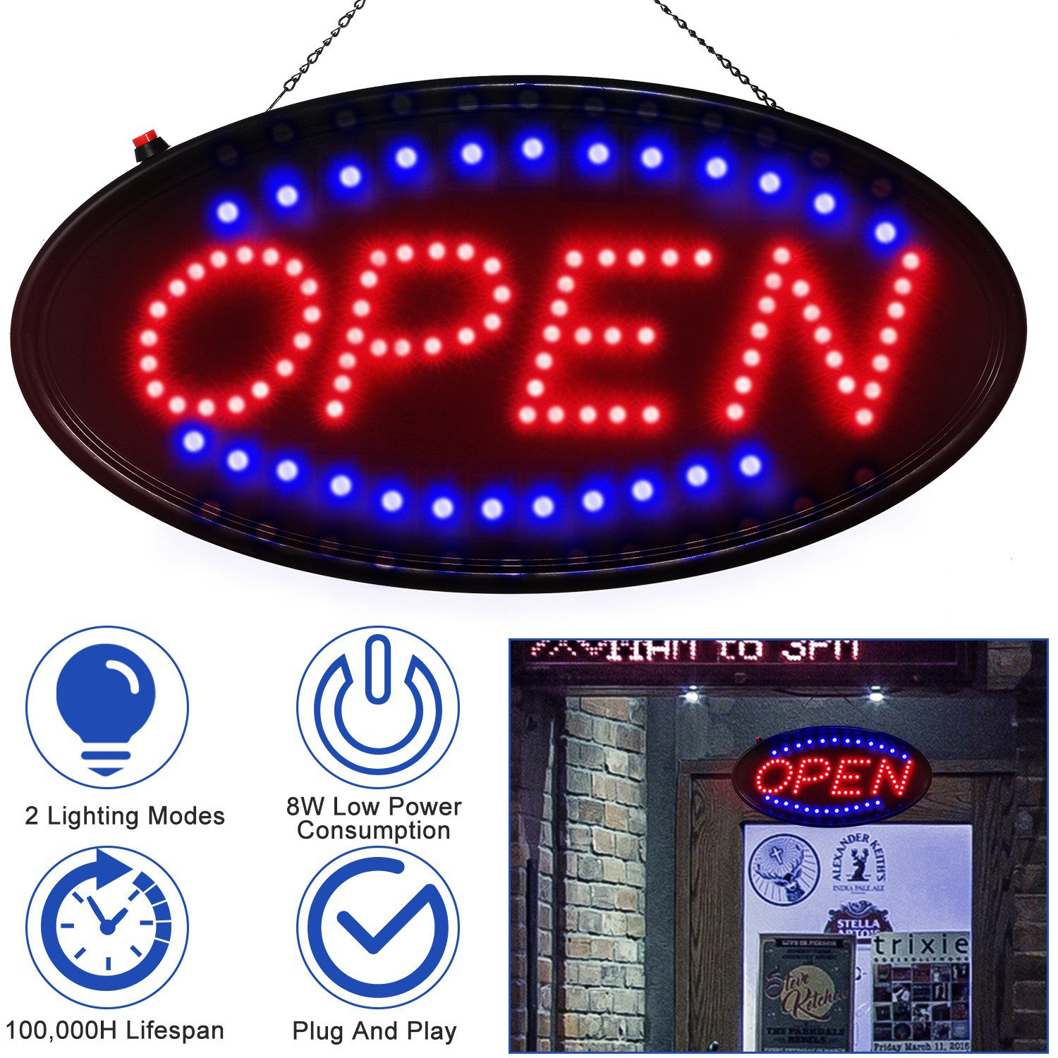 Trinx Ultra Bright LED Neon Open Sign Flash/Normal Lighting Store ...