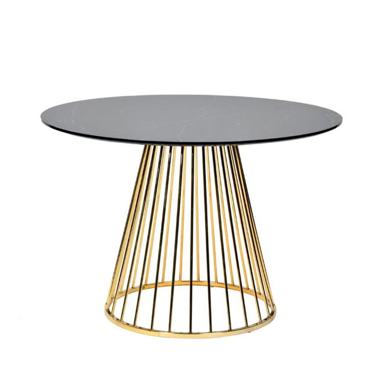 Kitsco Jaylin Round Faux Marble Top Metal Base Dining Table & Reviews ...