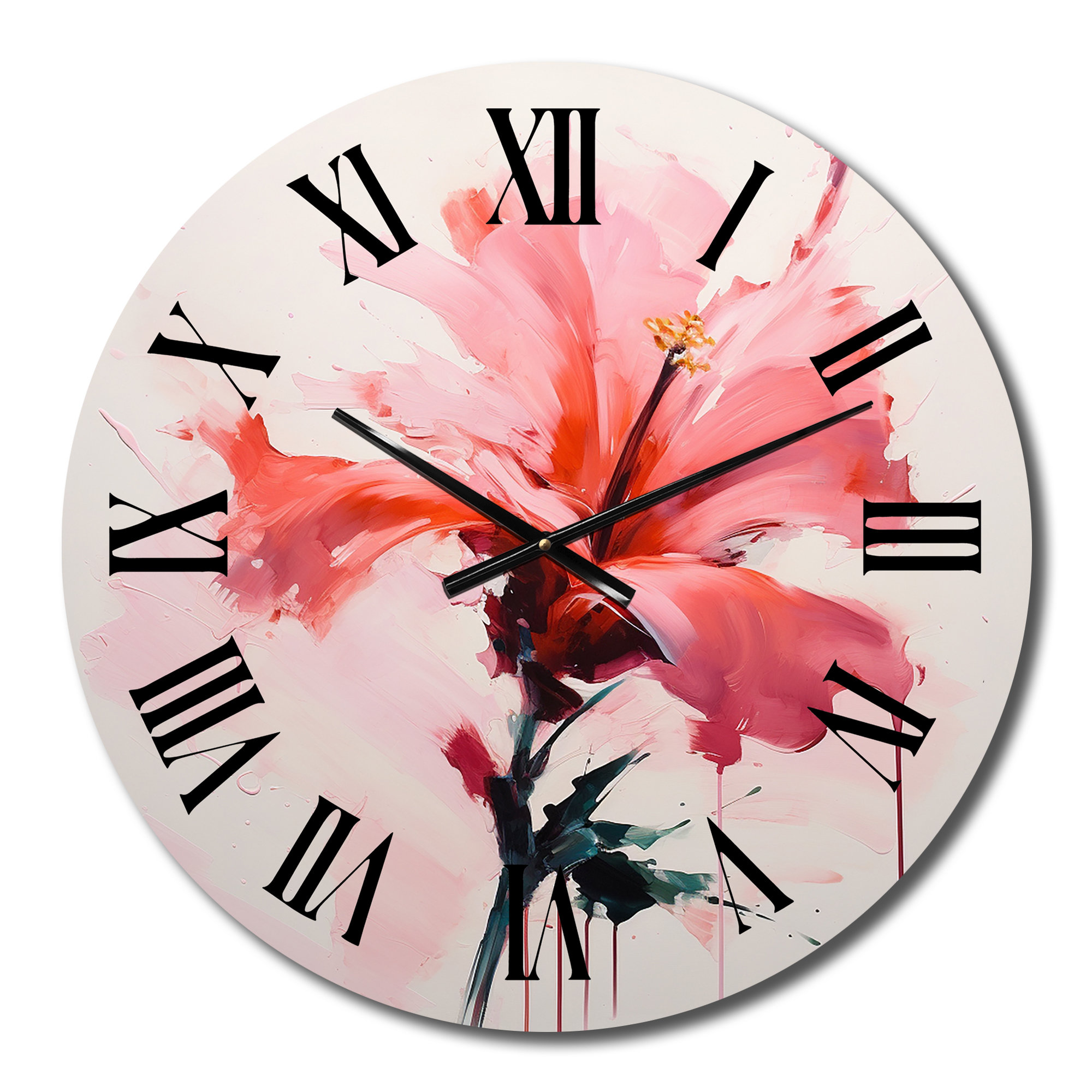 Design Art Coral Elegance Single Pink Rose Blossoming Metal Wall Clock ...