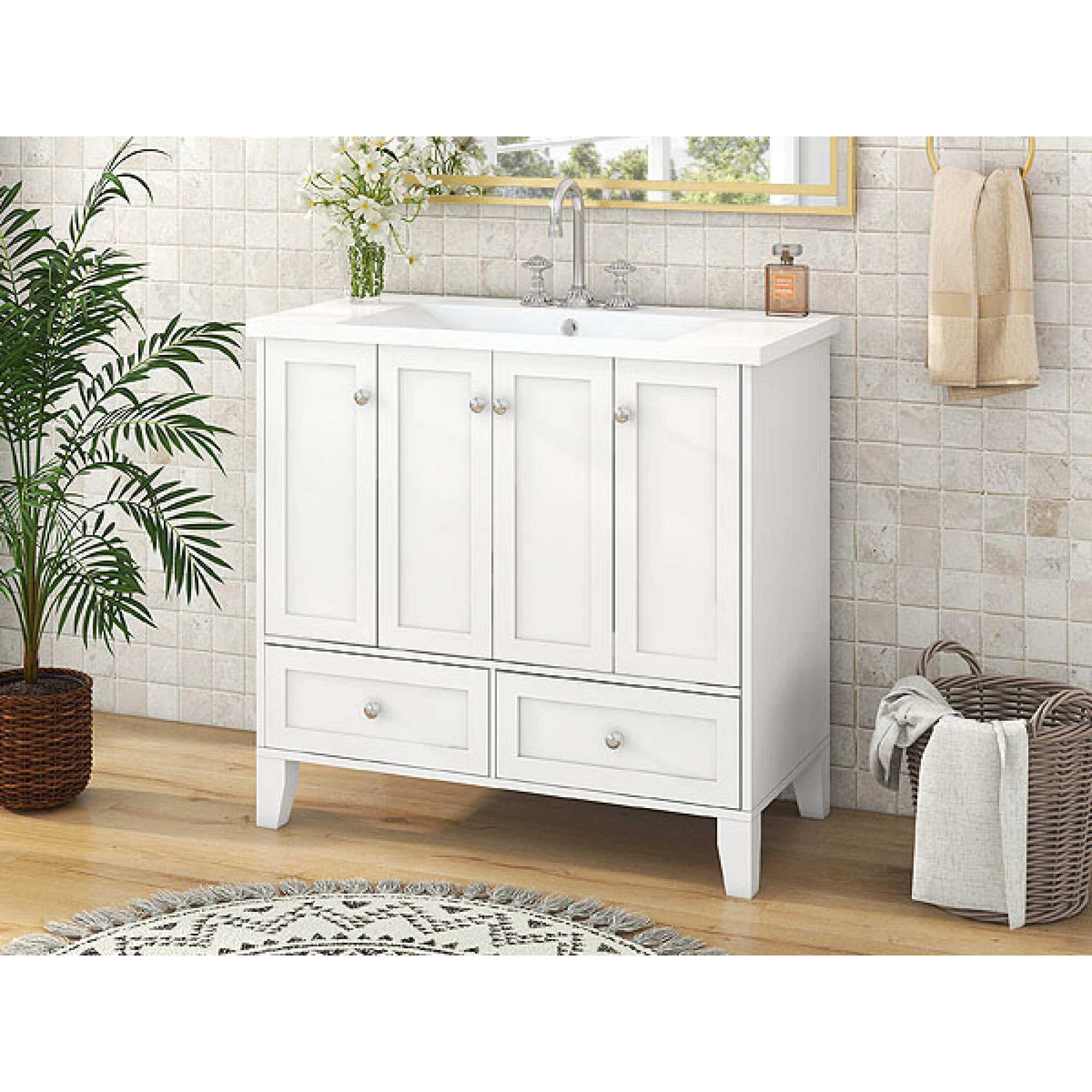 Winston Porter Modern 36'' Bathroom Vanity Set With Resin Sink, Solid ...