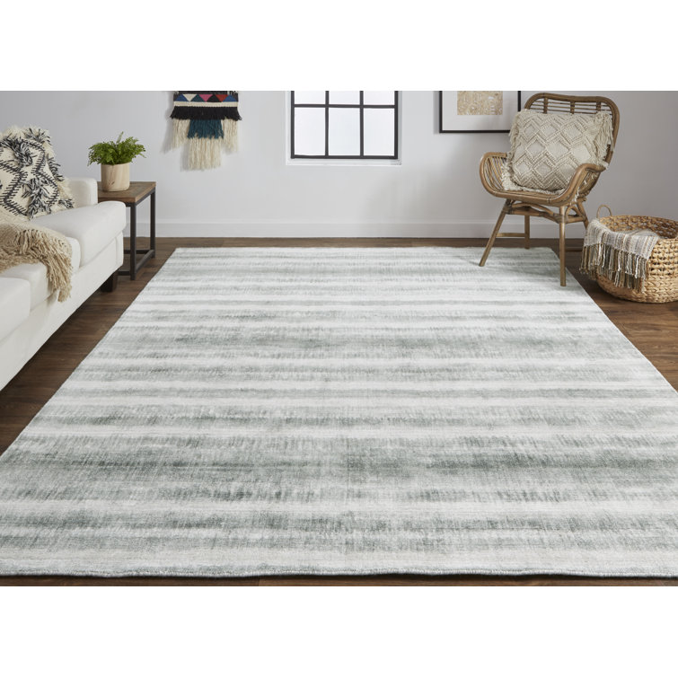 17 Stories Cinnante Striped Handwoven Dark Forest Green Area Rug | Wayfair