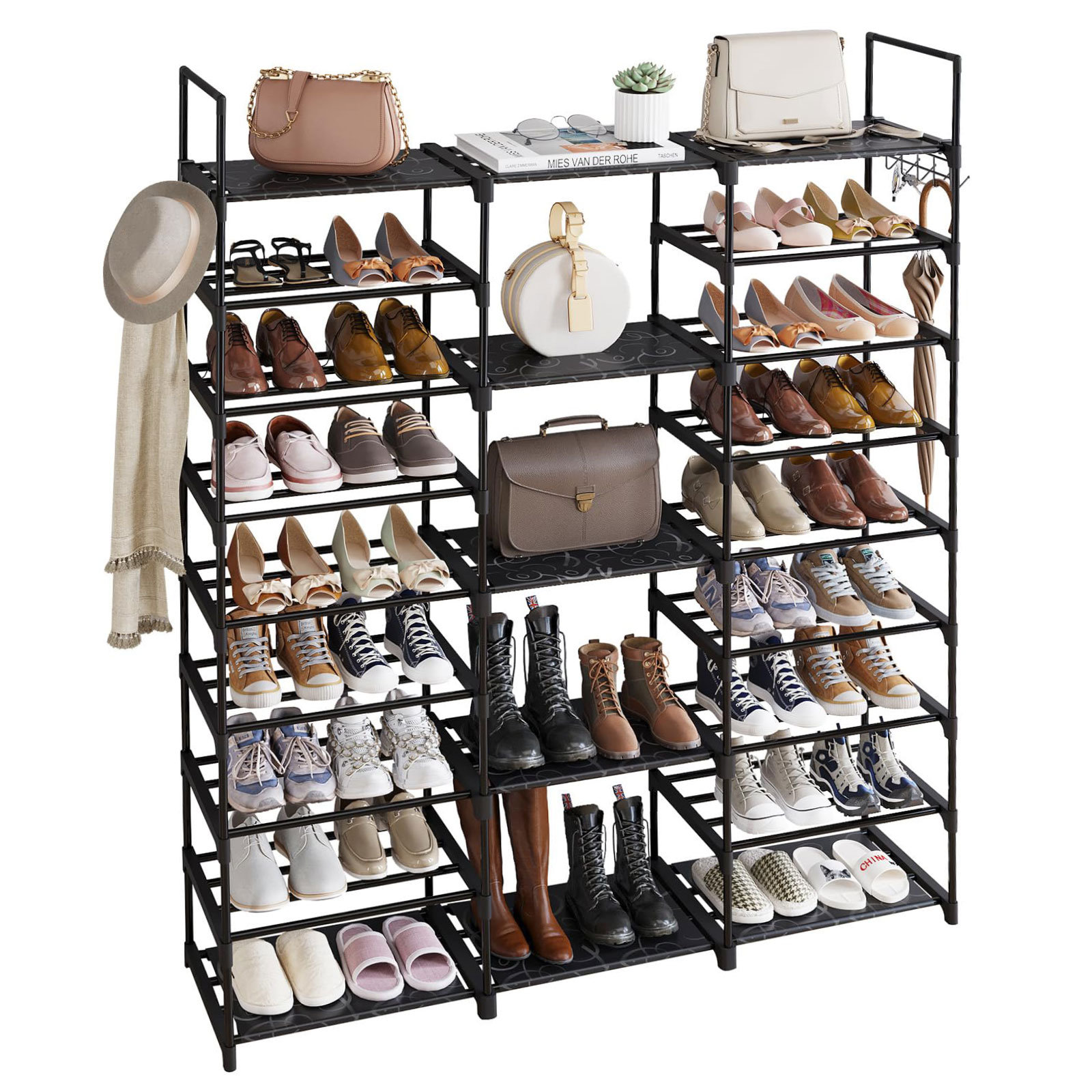 Rebrilliant 9 Tiers Shoe Rack Organizer Black Shoe Shelves Stackable 50 ...
