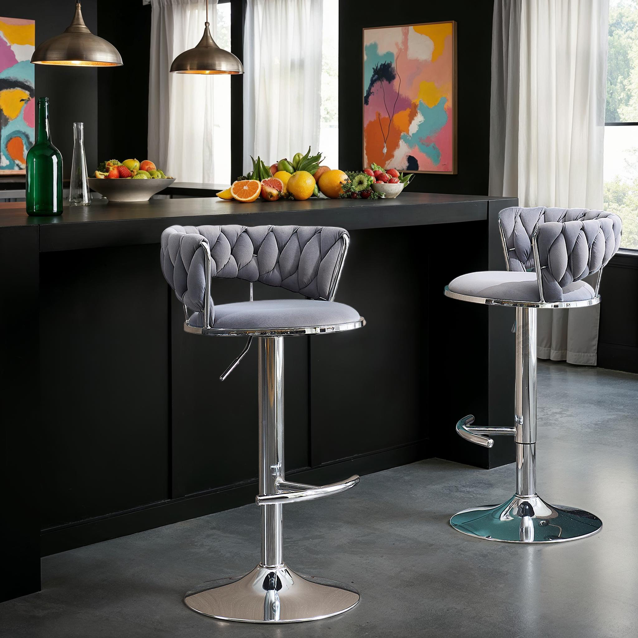 Brayden Studio Set of 2 Velvet Upholstery Bar Stools – Swivel & Height ...