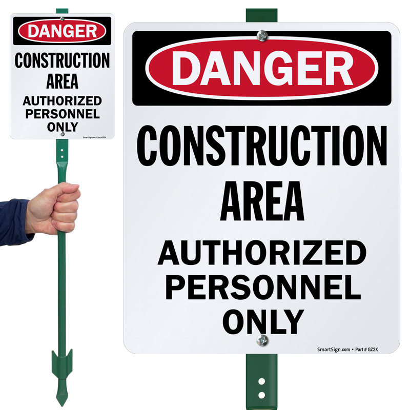 SmartSign Construction Area Authorized Personnel Only Sign and Stake ...