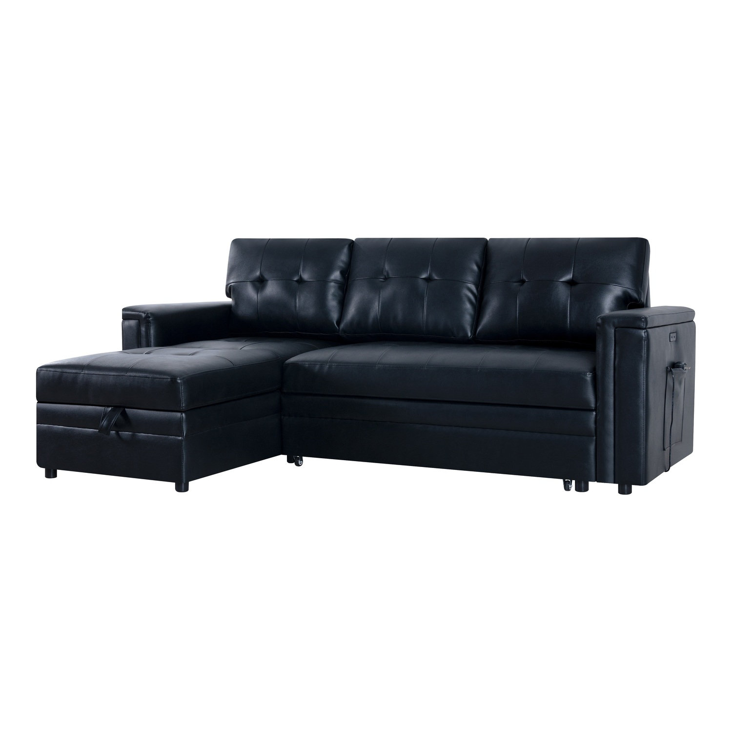 Ebern Designs Kerrill Reversible Leather L-Shaped Sleeper Sofa Bed with ...
