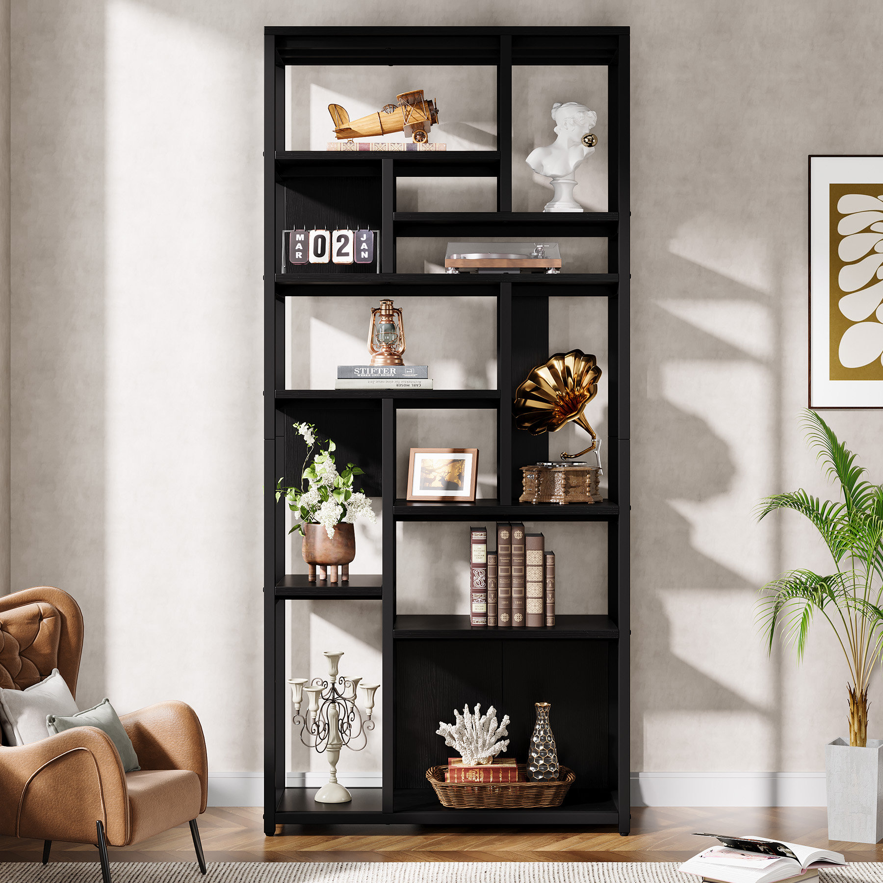 Latitude Run Bookshelf with Storage Shelf 180cm, Industrial 8 Tier ...