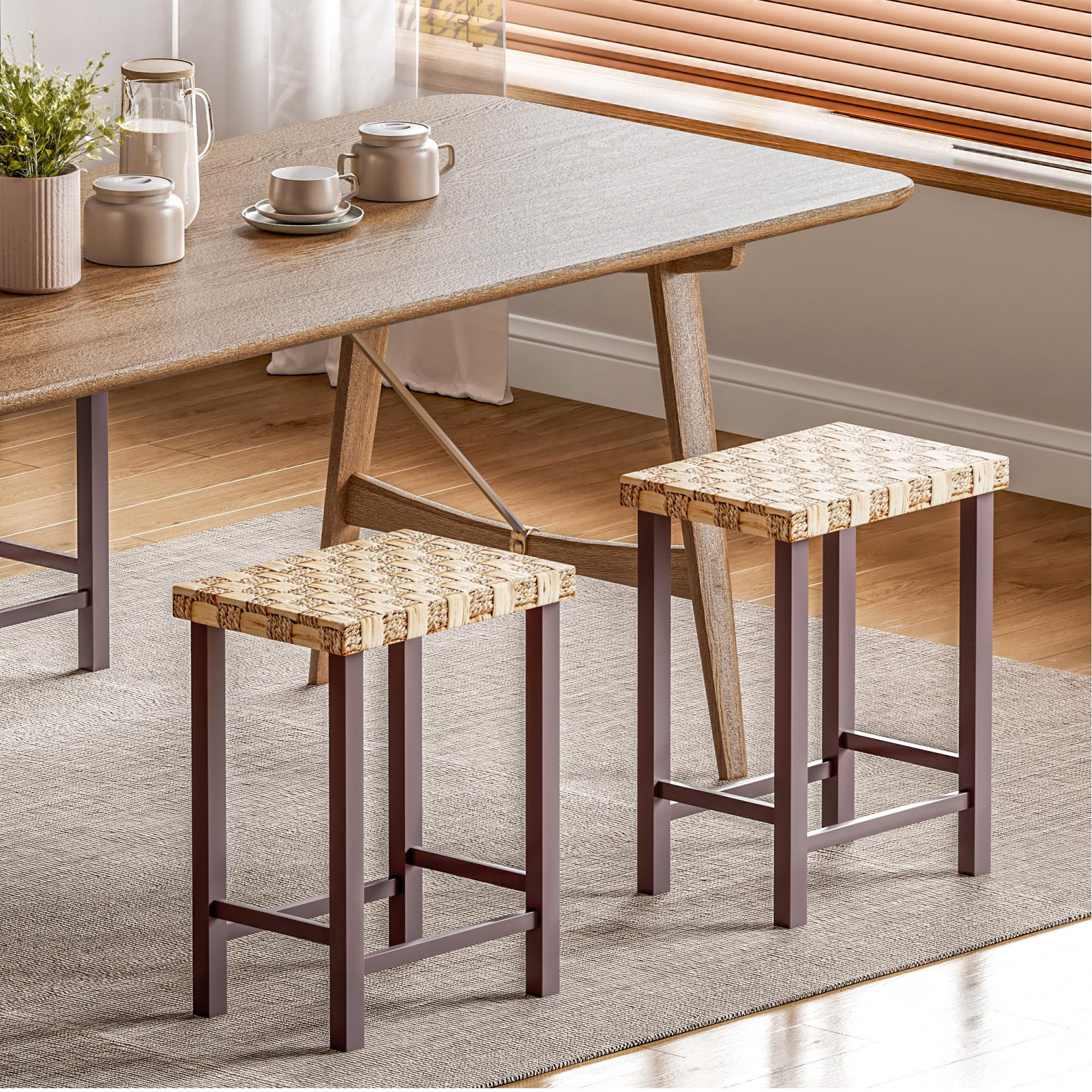 Ebern Designs Set Of 3 Handwoven Seagrass Bar Stools - 26.3" Height ...