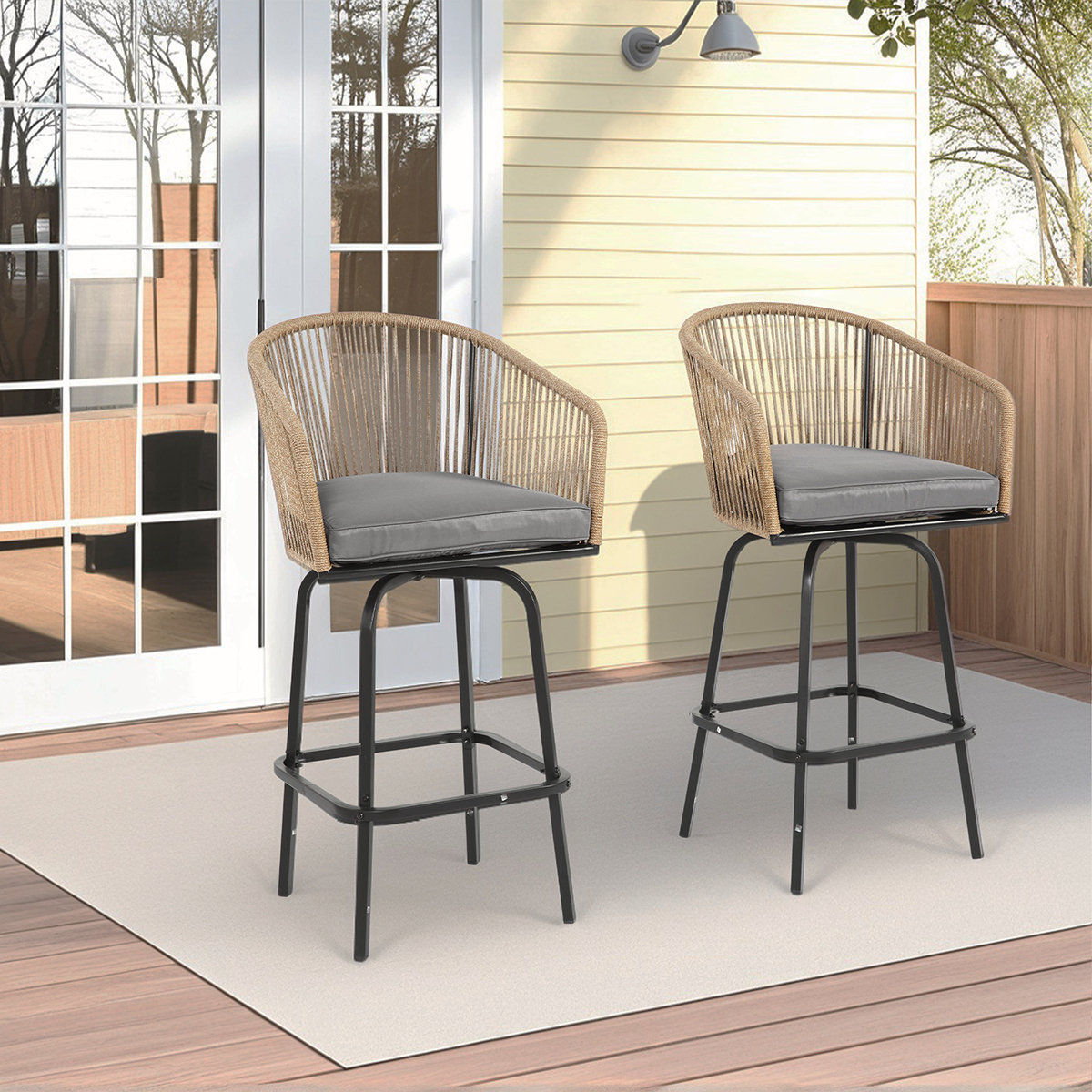 Bayou Breeze Outdoor All-Weather Rattan Bar Stools Set for Various ...