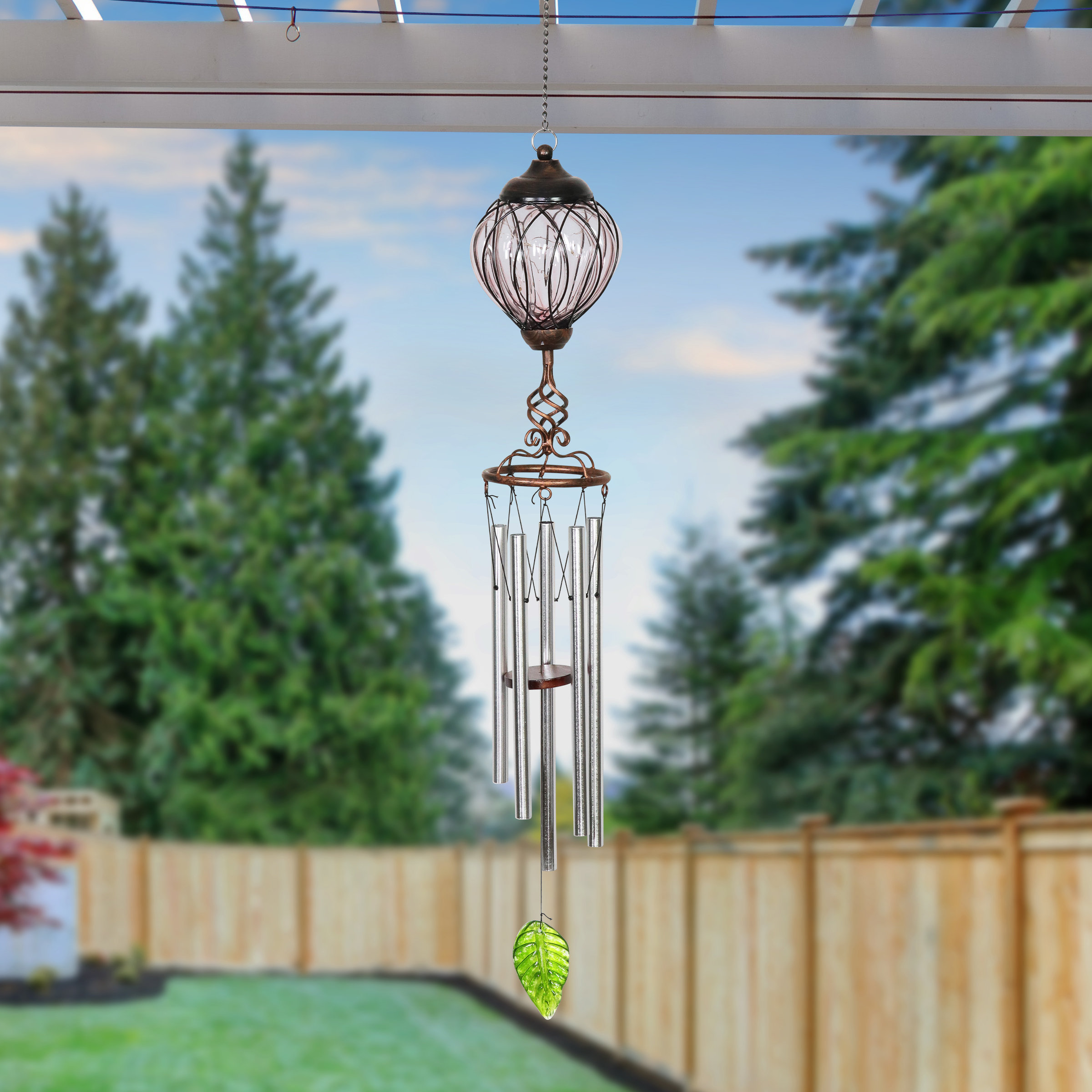 Exhart Solar Metal Wire and Glass Wind Chime with Linking Oval Pattern ...
