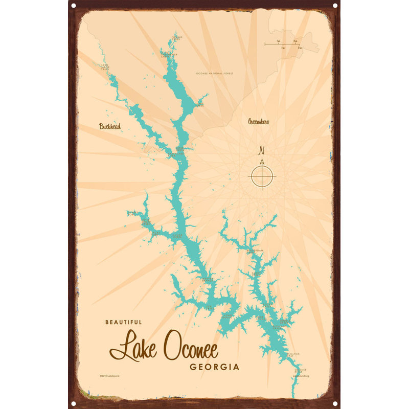 Breakwater Bay Lake Oconee Georgia Map Rustic Metal Art Print - by ...
