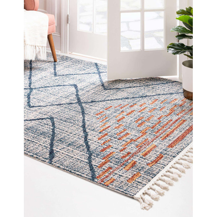 Steelside™ Rudy Performance Blue Rug & Reviews | Wayfair