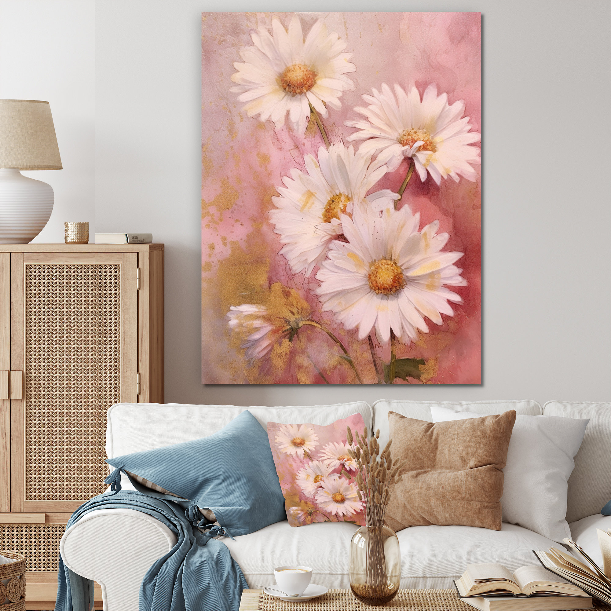 Red Barrel Studio White Pink Flower Daisy Fusion On Canvas Print | Wayfair
