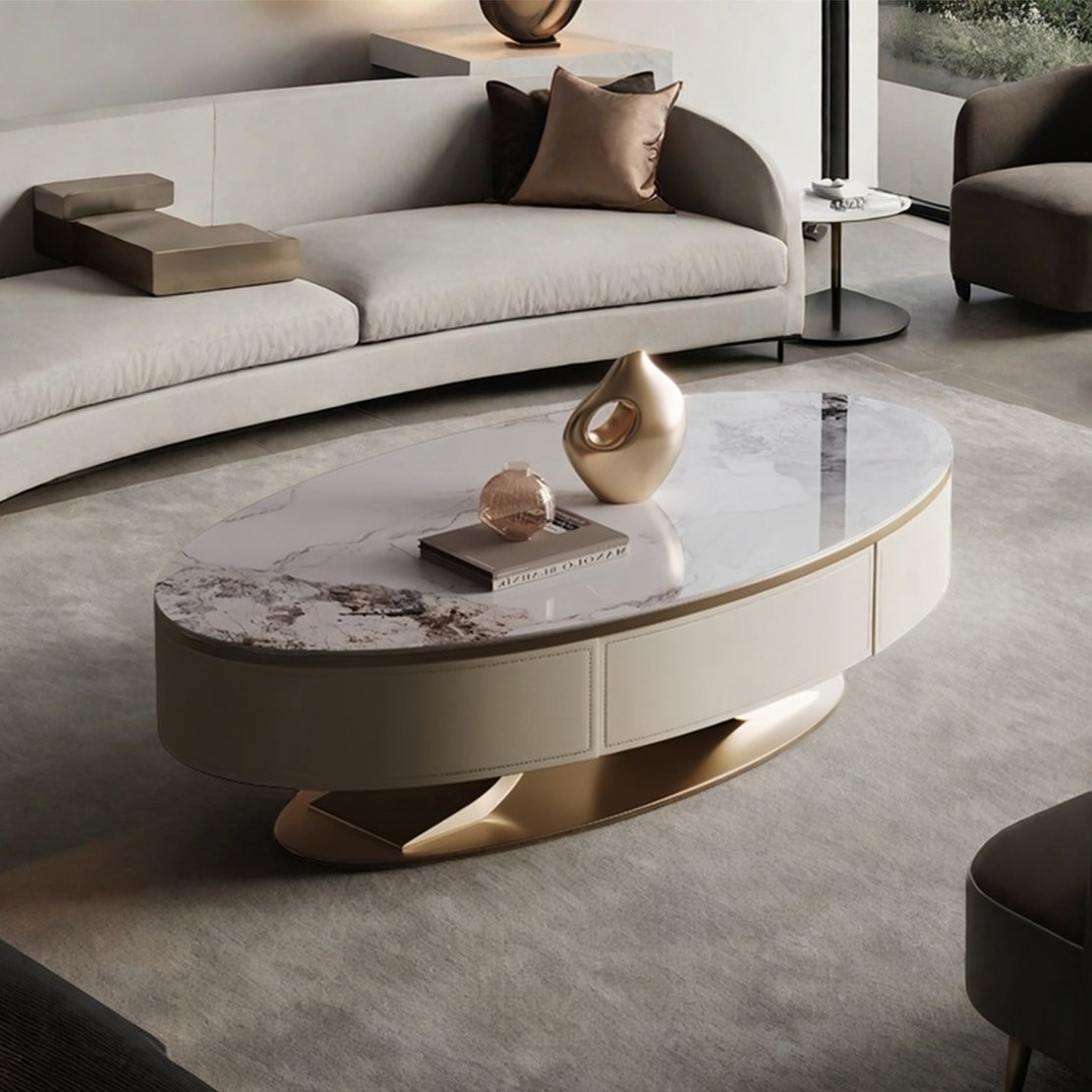 Everly Quinn Light luxury oval-shaped rock plate coffee table | Wayfair