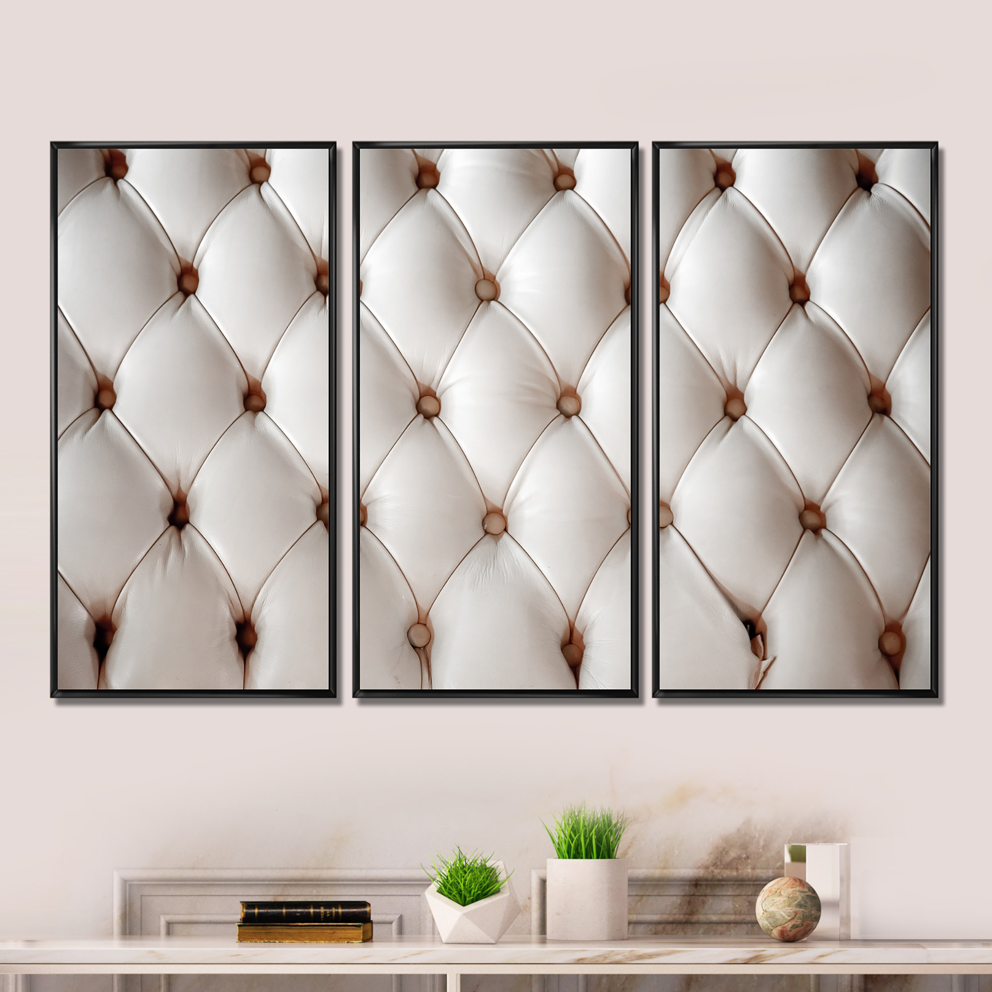 Ebern Designs Diamond Shaped Leather Couch - 3 Piece Floater Frame ...