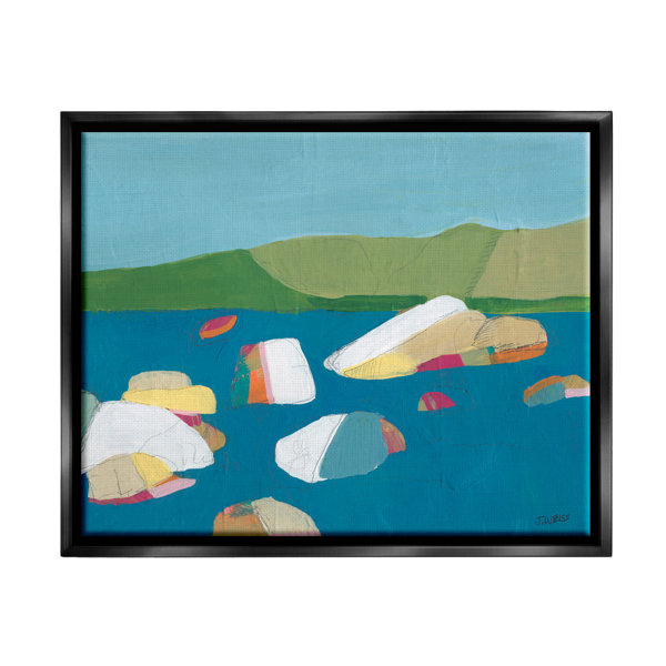 Orren Ellis Modern Ocean Rocks Painting Framed Floater Canvas Wall Art ...
