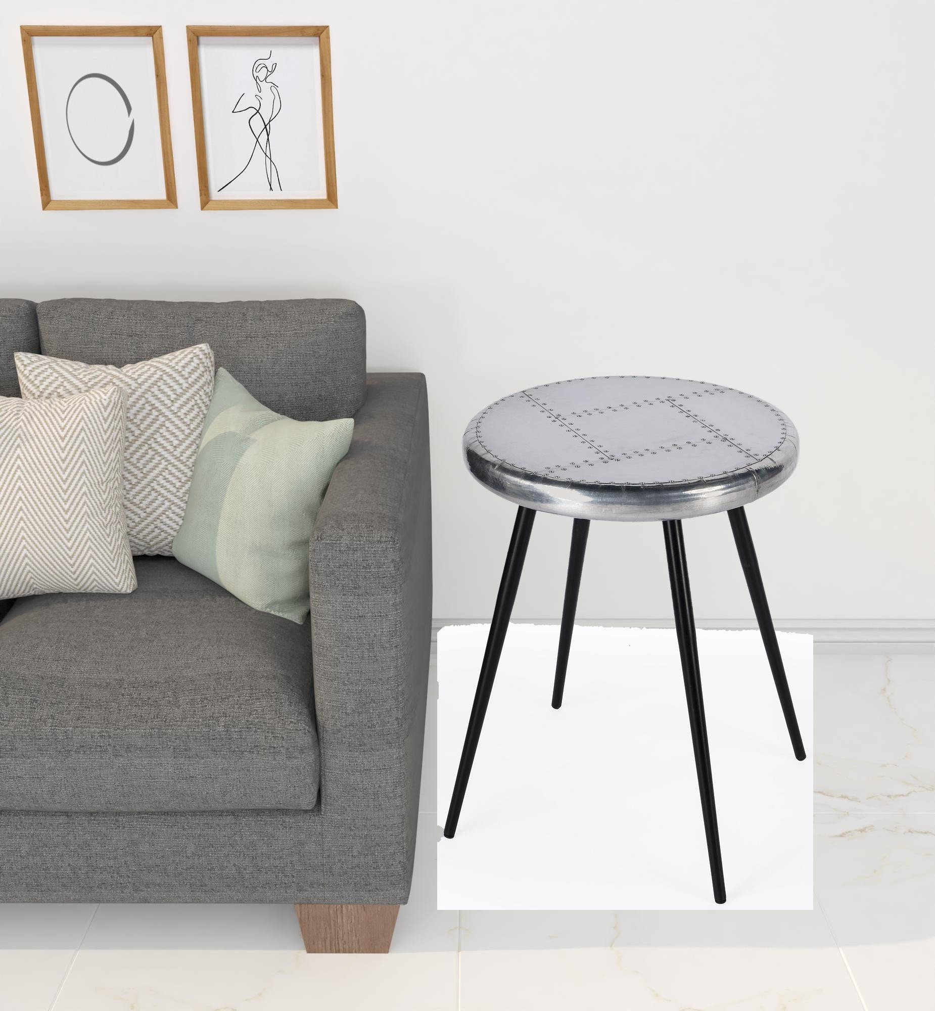 17 Stories 23" Aluminum And Manufactured Wood Aviator Round End Table ...