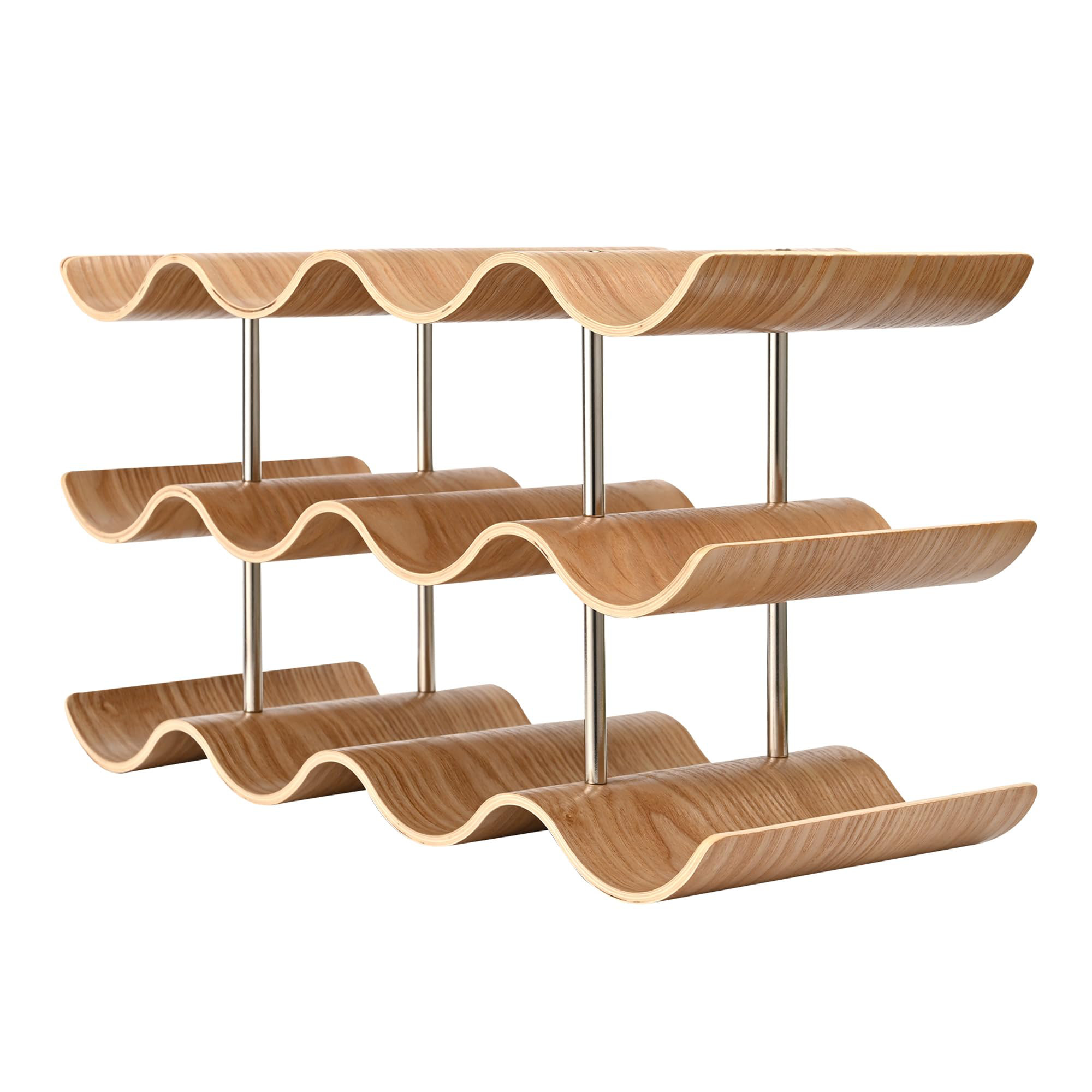 George Oliver 12-Bottle Freestanding Wine Rack - Three-Tier Wave-Shaped ...