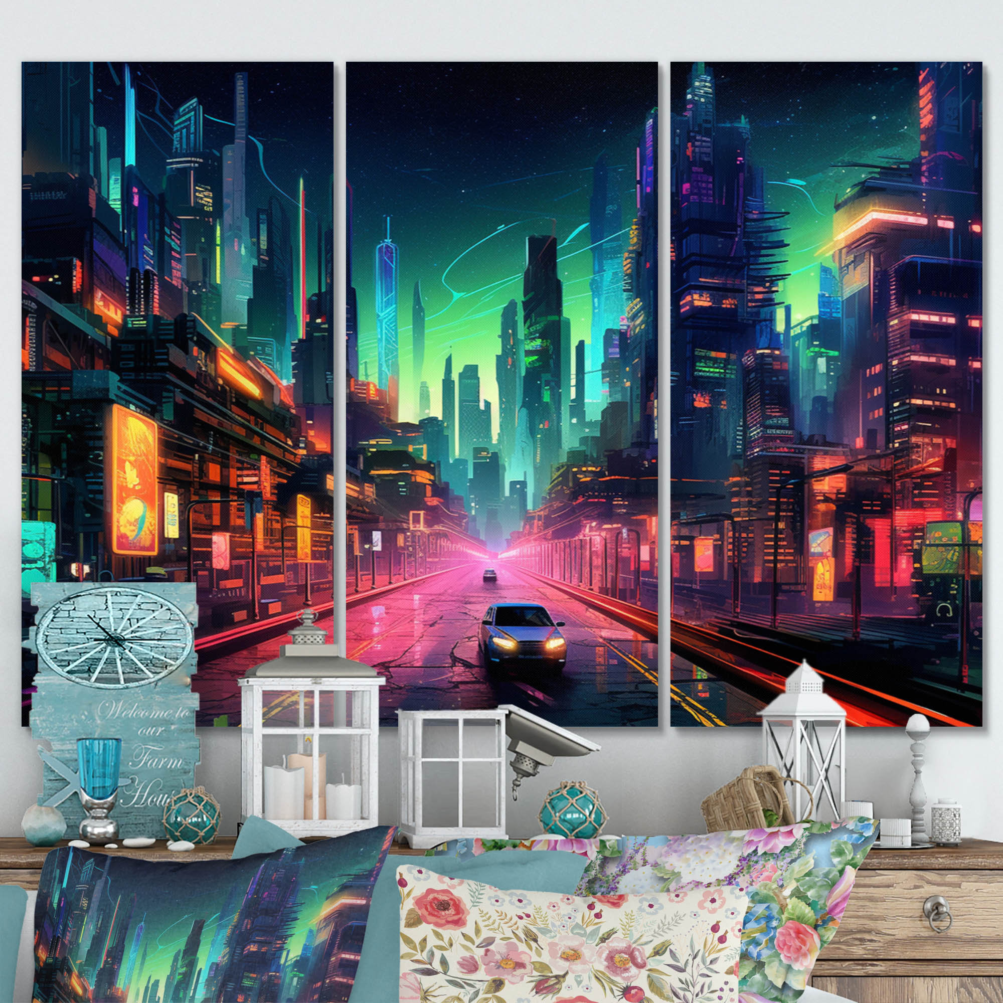 Ebern Designs Berlin Neon Cityscape I - Cityscapes Wall Art Print Set ...