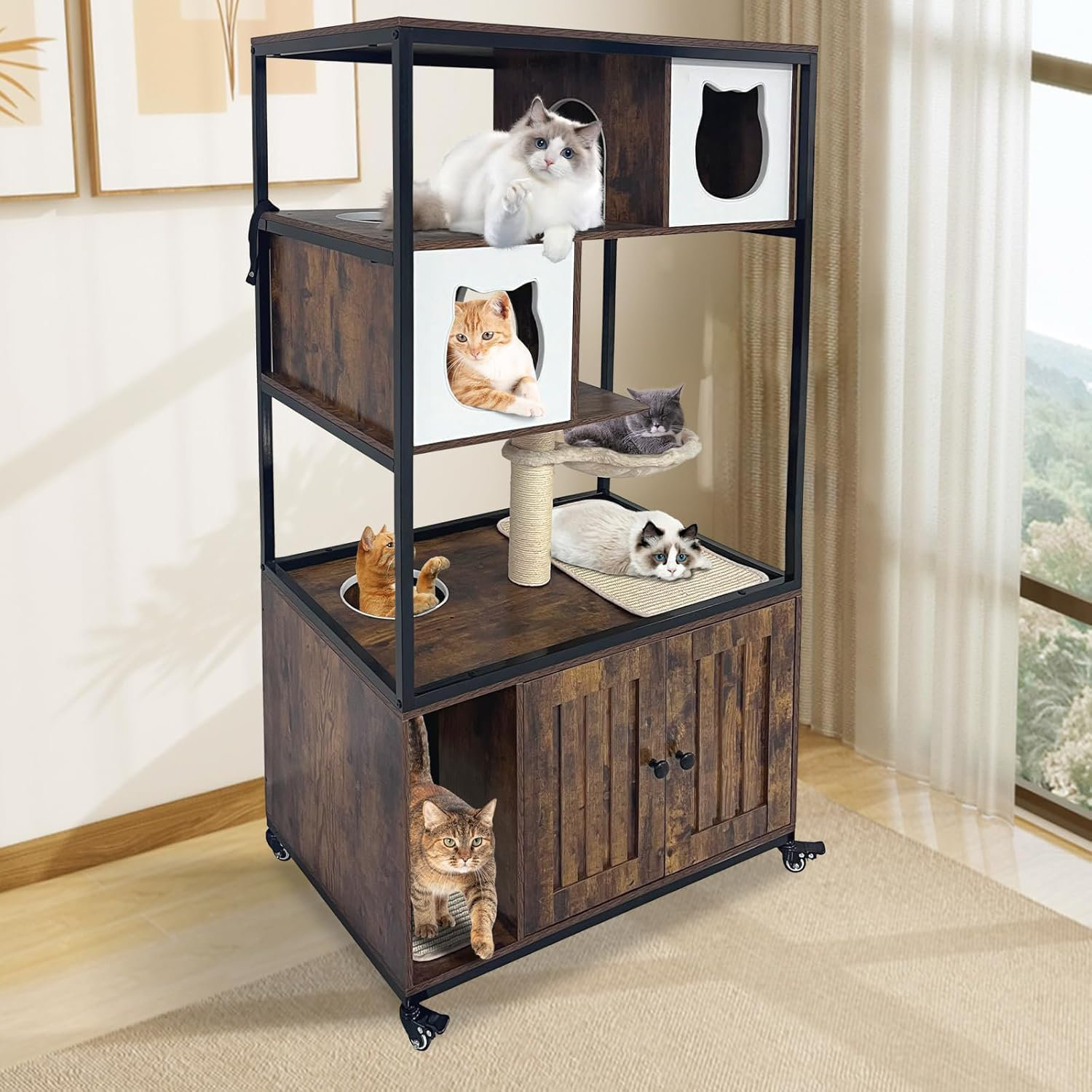 Tucker Murphy Pet™ Wood Cat Litter Box Enclosure with Barn Door, Hidden ...