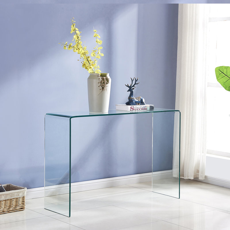 Brayden Studio® Transparent Glass Console Table Transparent Clear Sofa ...