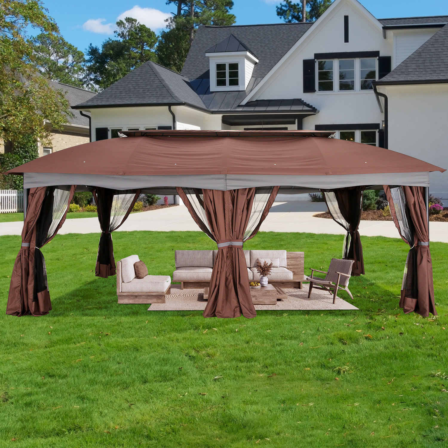 DreamDwell Home 20 Ft. W x 12 Ft. D Steel Party Tent Outdoor Patio ...