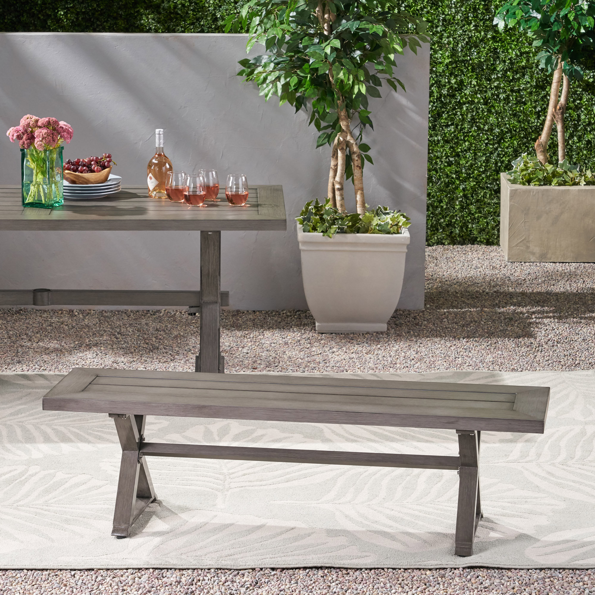 Latitude Run® Modern Outdoor Aluminum Dining Bench | Wayfair