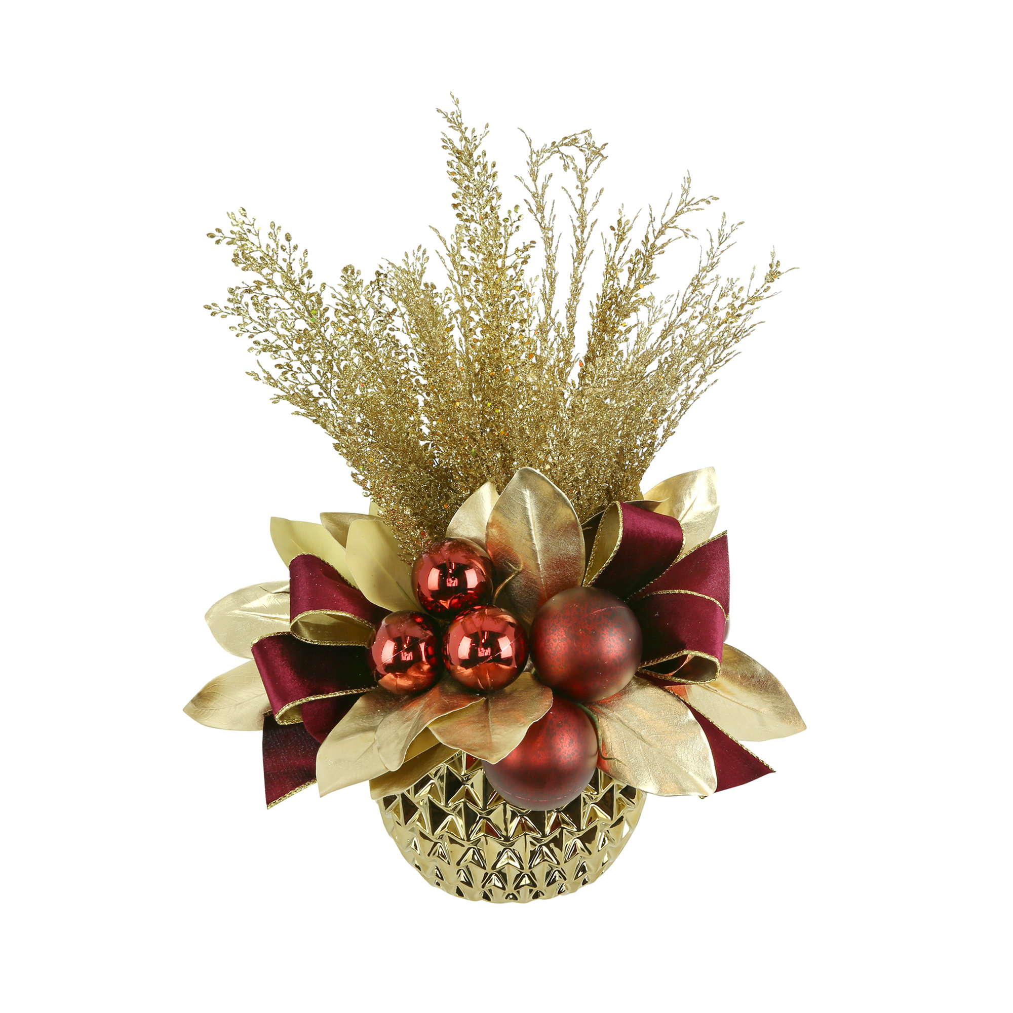 The Holiday Aisle® Jhamal Glittery Floral Arrangement in Vase | Wayfair