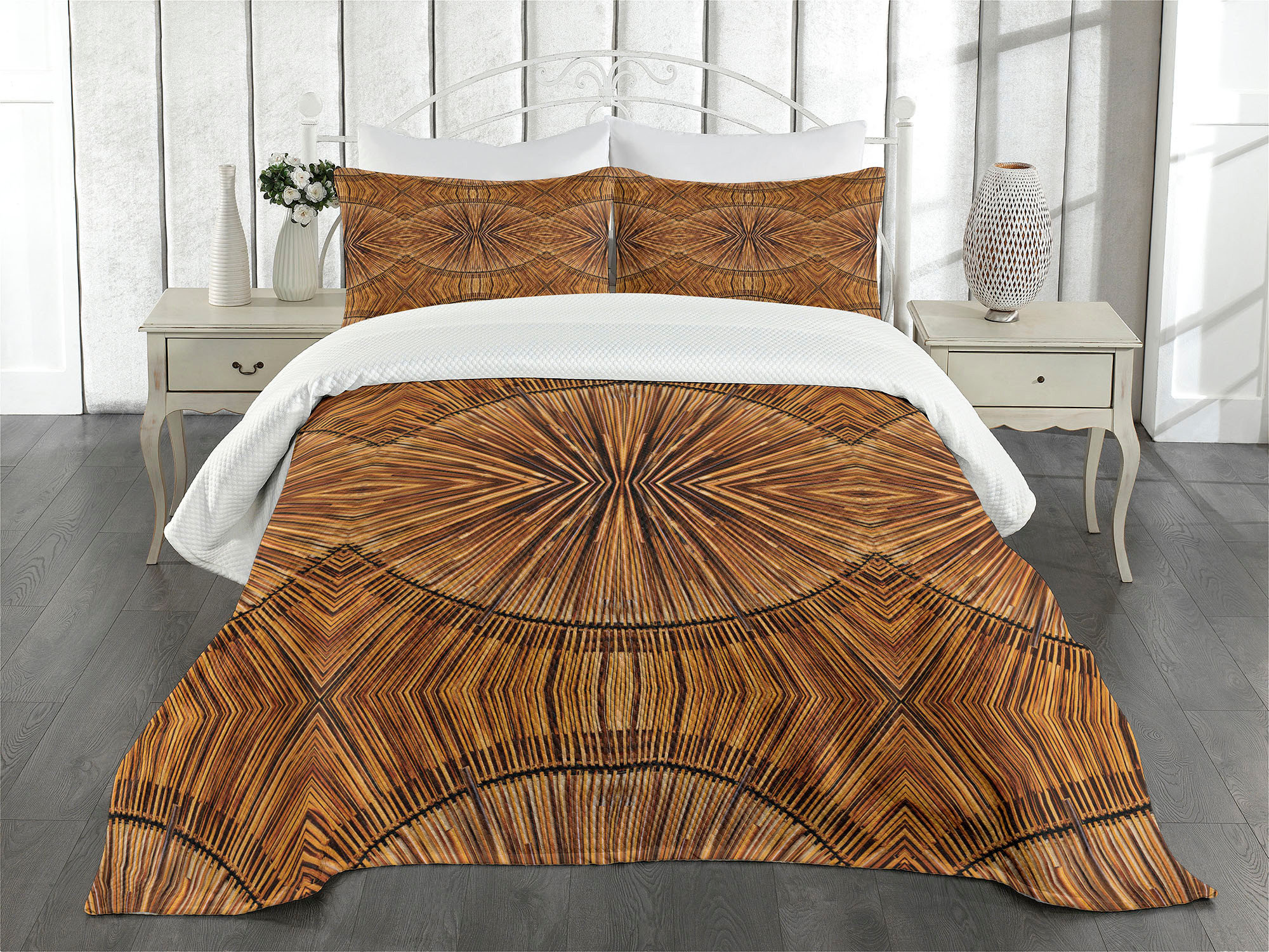 Ambesonne Tribal Bedspread Set Eastern Trippy Wood Pattern Ginger | Wayfair