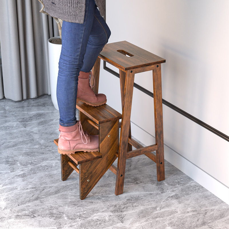 Alcott Hill® Cantrell Folding 3 Step Wood Step Stool with 200 lb. Load ...