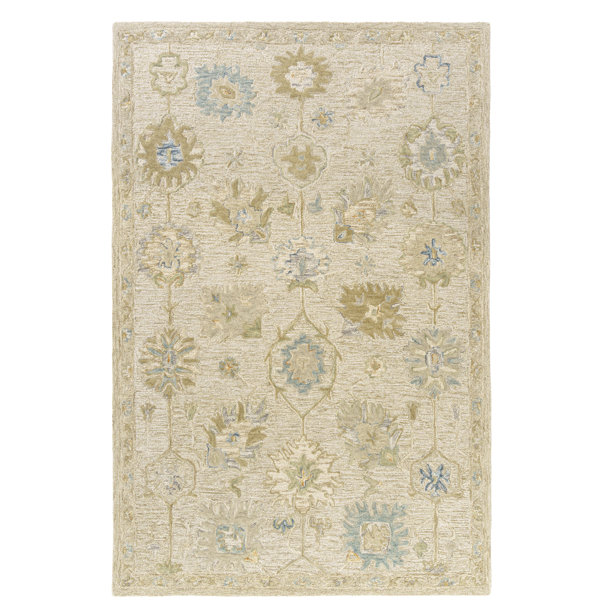 Bungalow Rose Traditional Floral Filigree Hand-Tufted Wool Indoor Area ...