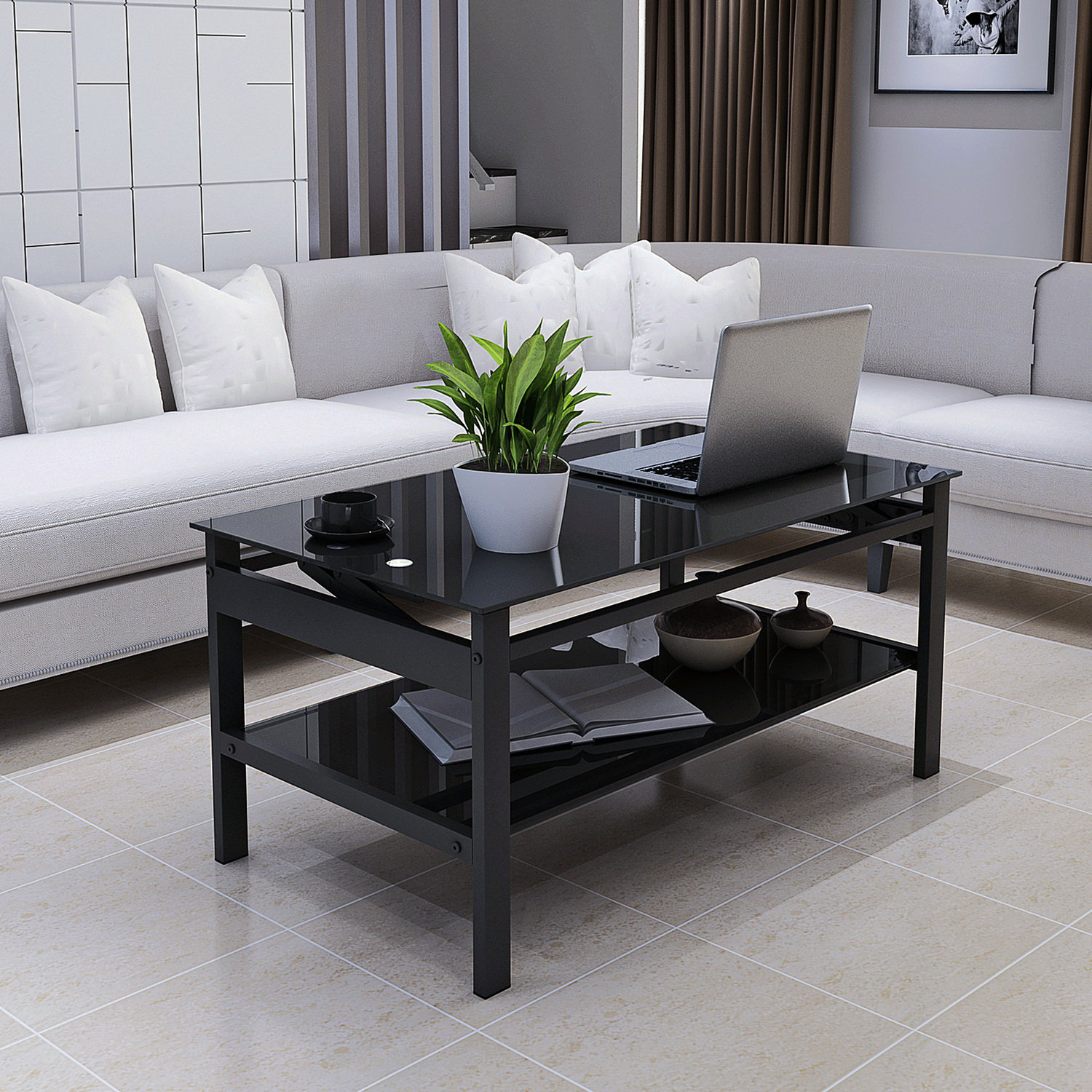 Latitude Run® Living Room Table, Glass Lift Top Coffee Table, Modern ...