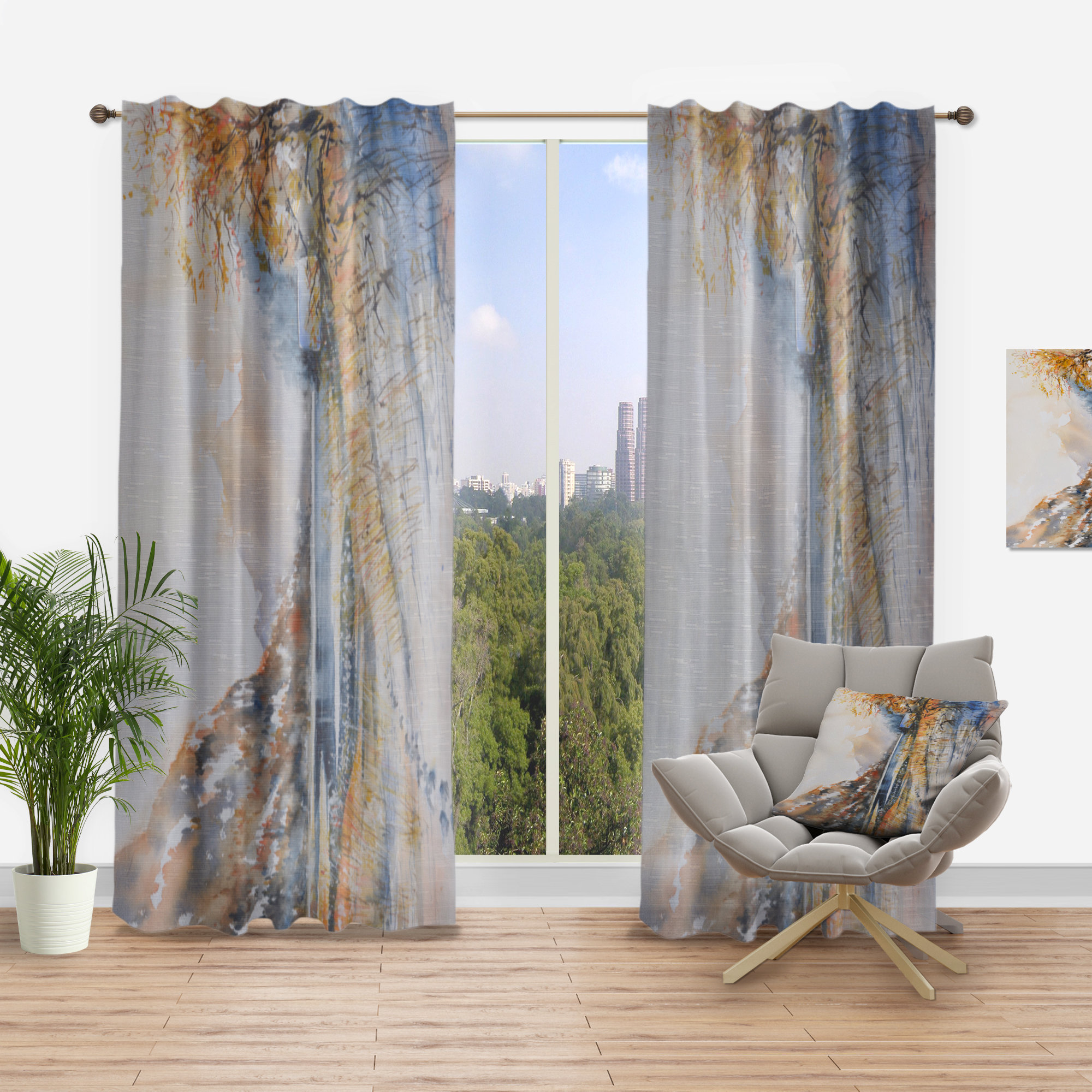 Design Art Lake Traditional Semi-Sheer Rod Pocket Single Curtain Panel ...