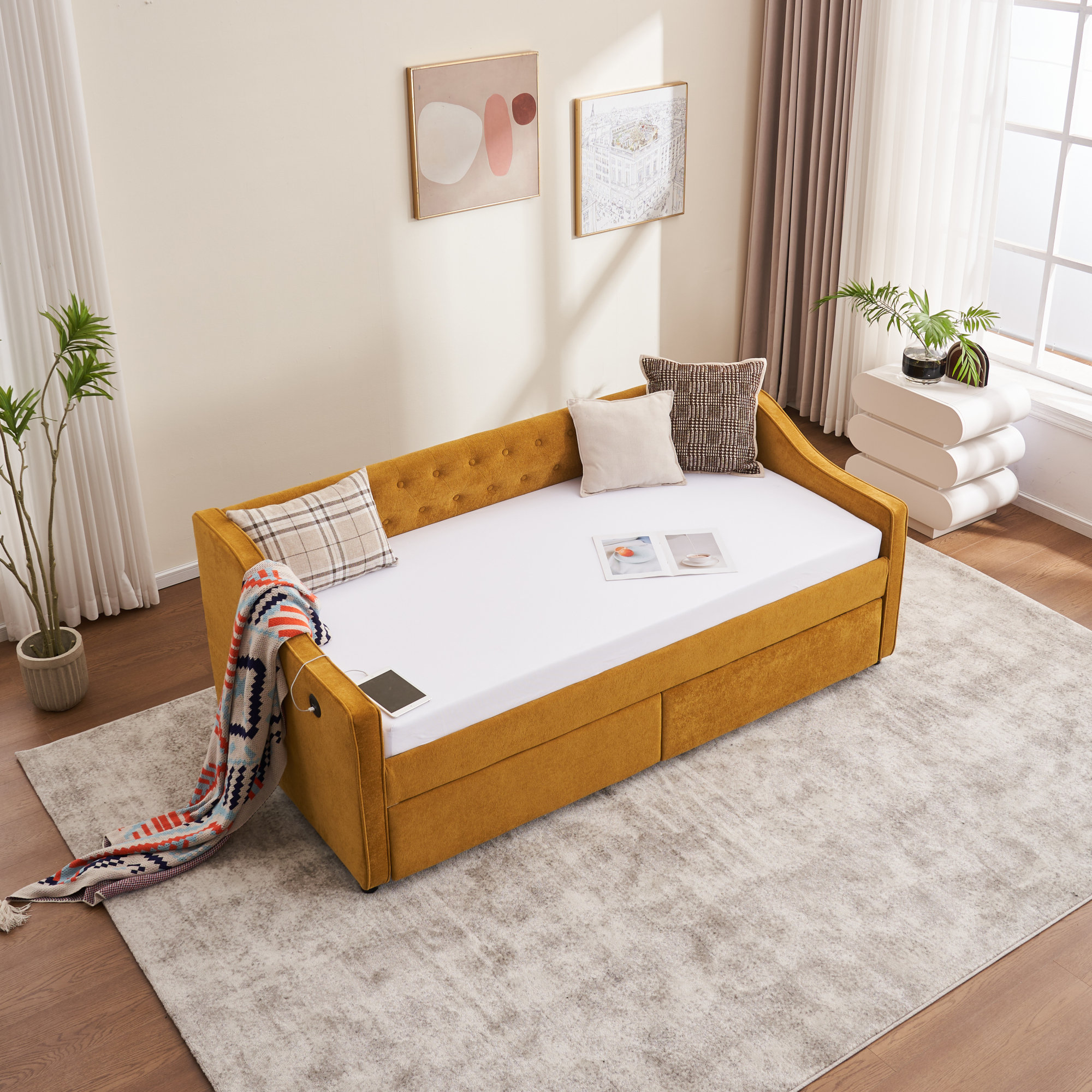 House of Hampton® Twin upholstered daybed with storage drawers, velvet ...