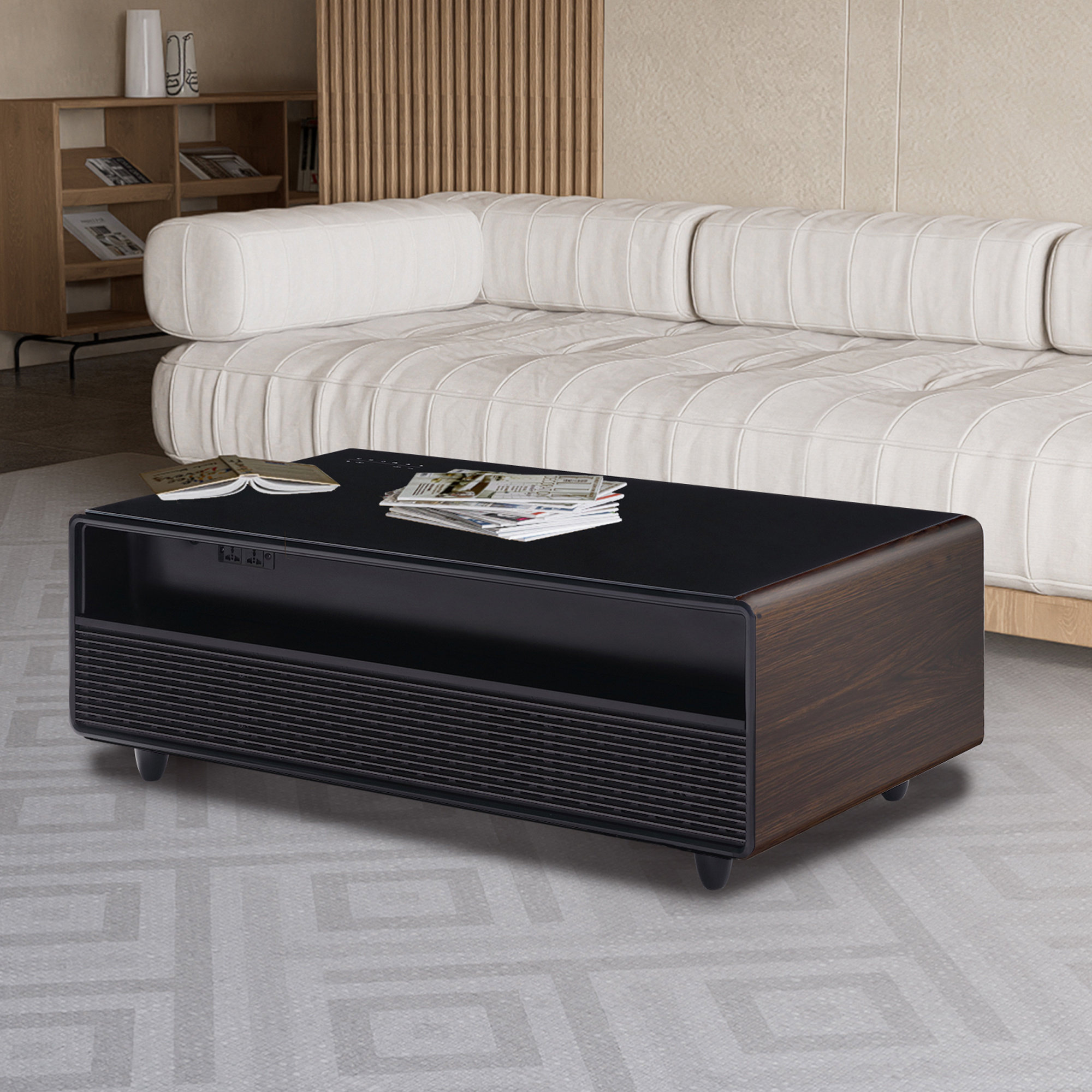 sed98 Lefancy Modern Smart Coffee Table with Built-in Fridge, Bluetooth ...