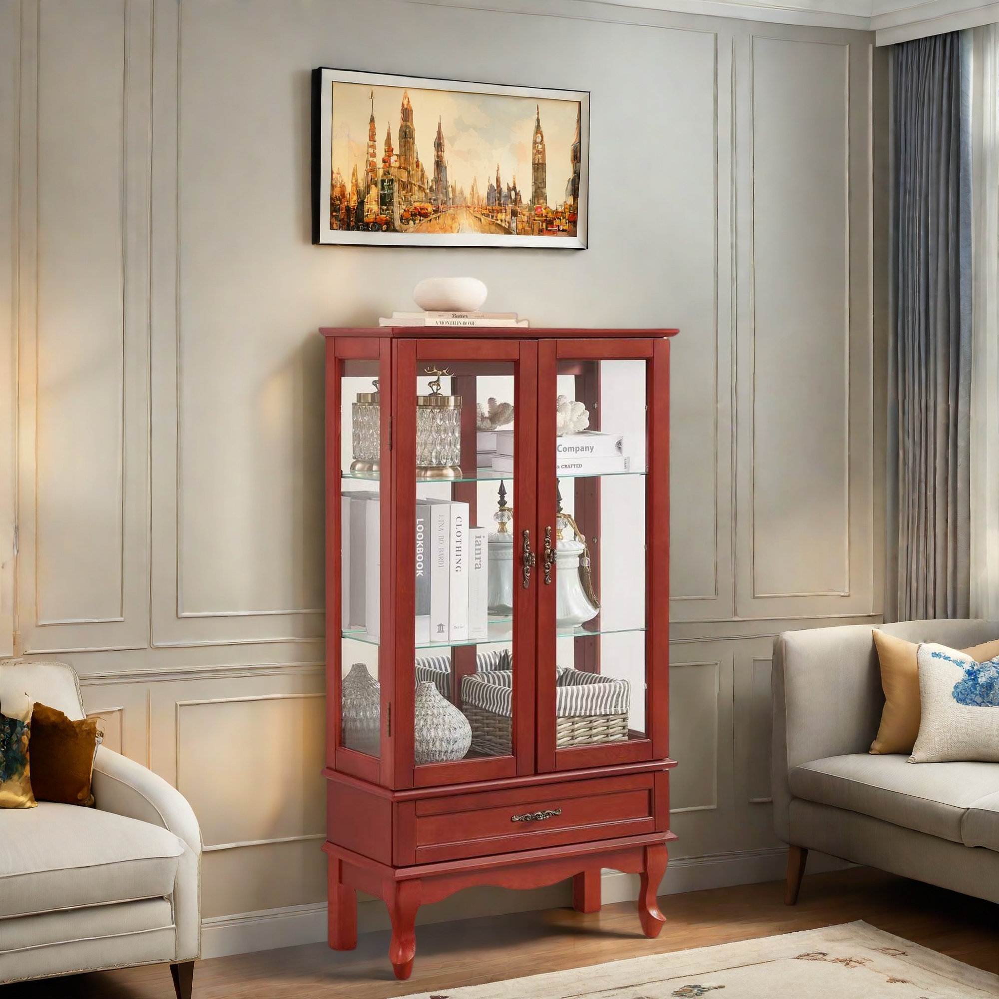 Charlton Home® Lighted Glass Display Cabinet With 2 Glass Doors ...