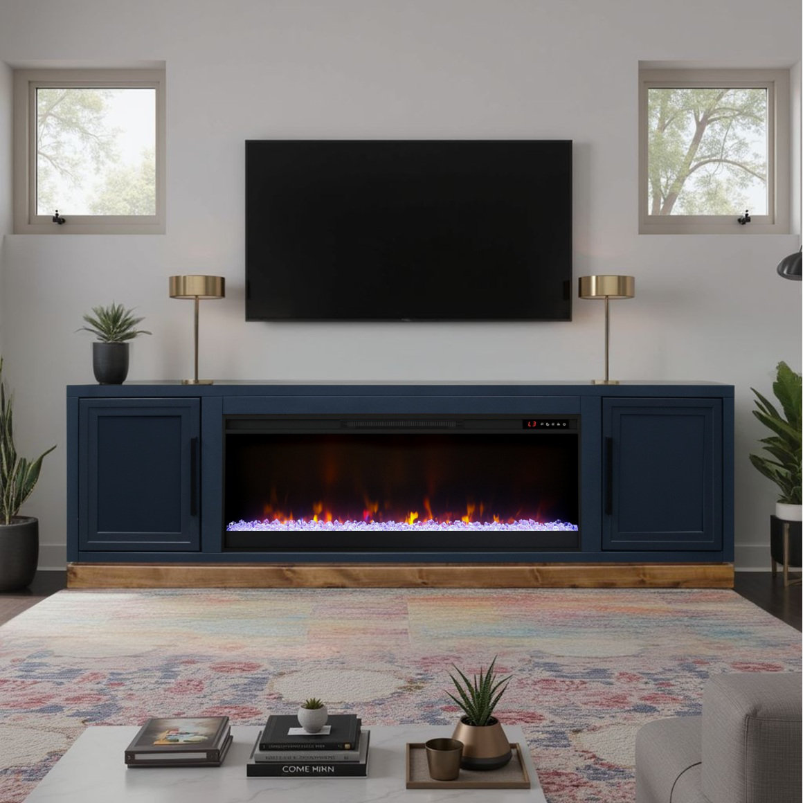 Hokku Designs Nora 81 Inch Fireplace TV Stand, For Tvs Up To 90 Inches ...